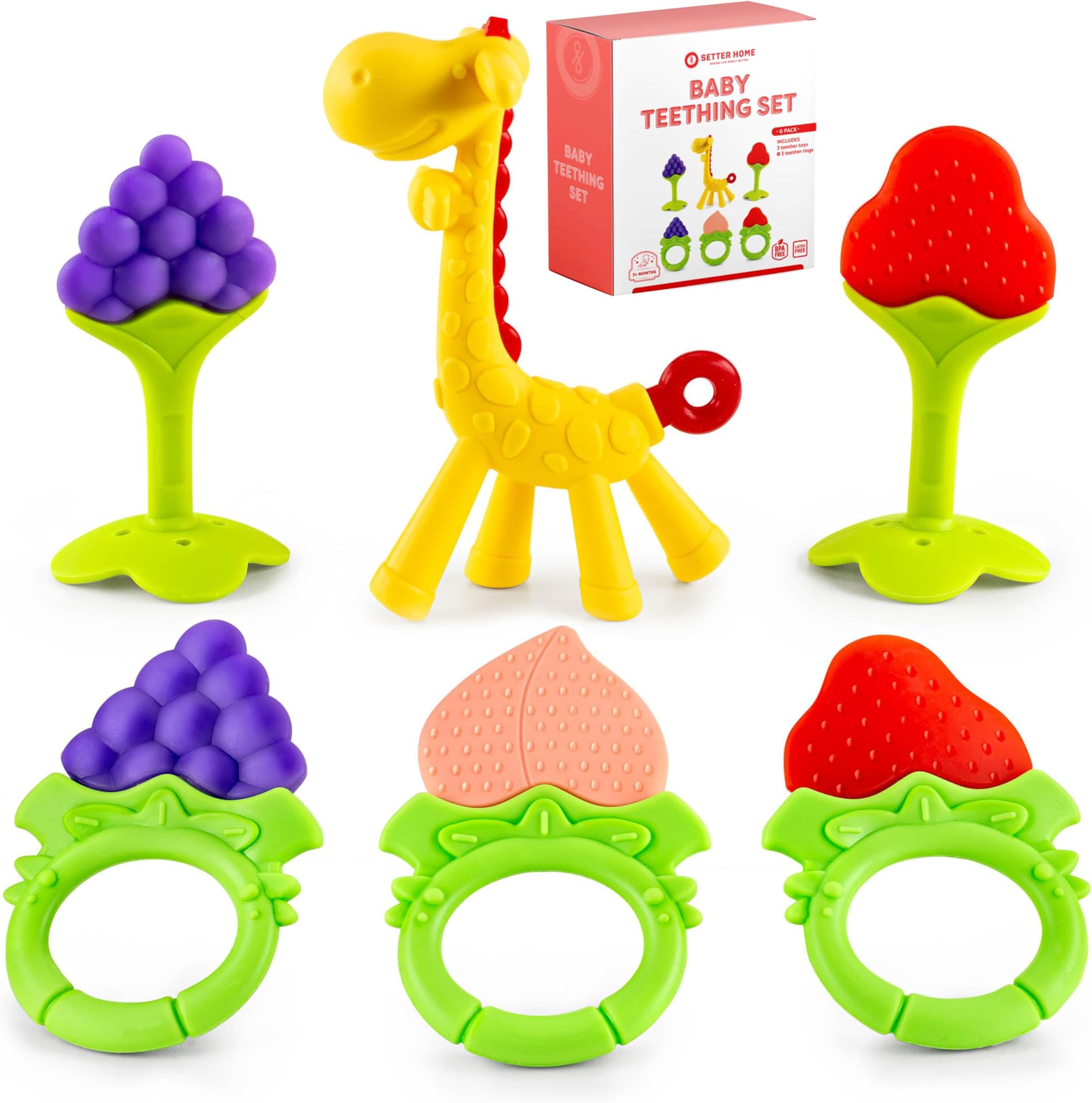 Amazon.com : Baby Teething Toys 6-Pack | Newborn Teether Set | Food ...