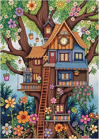 Amazon.com: Treehouse Puzzles for Adults 1000 Pieces, Colorful Fantasy ...