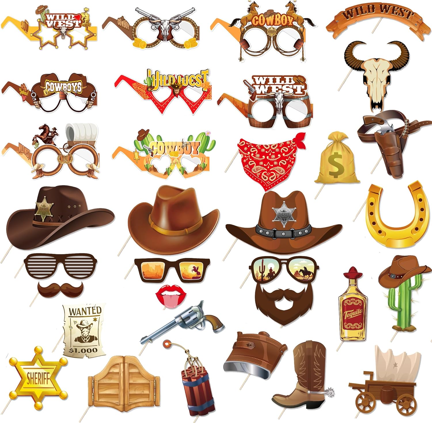 West Cowboy Photo Booth Props - 33PCS Country and Western Party ...