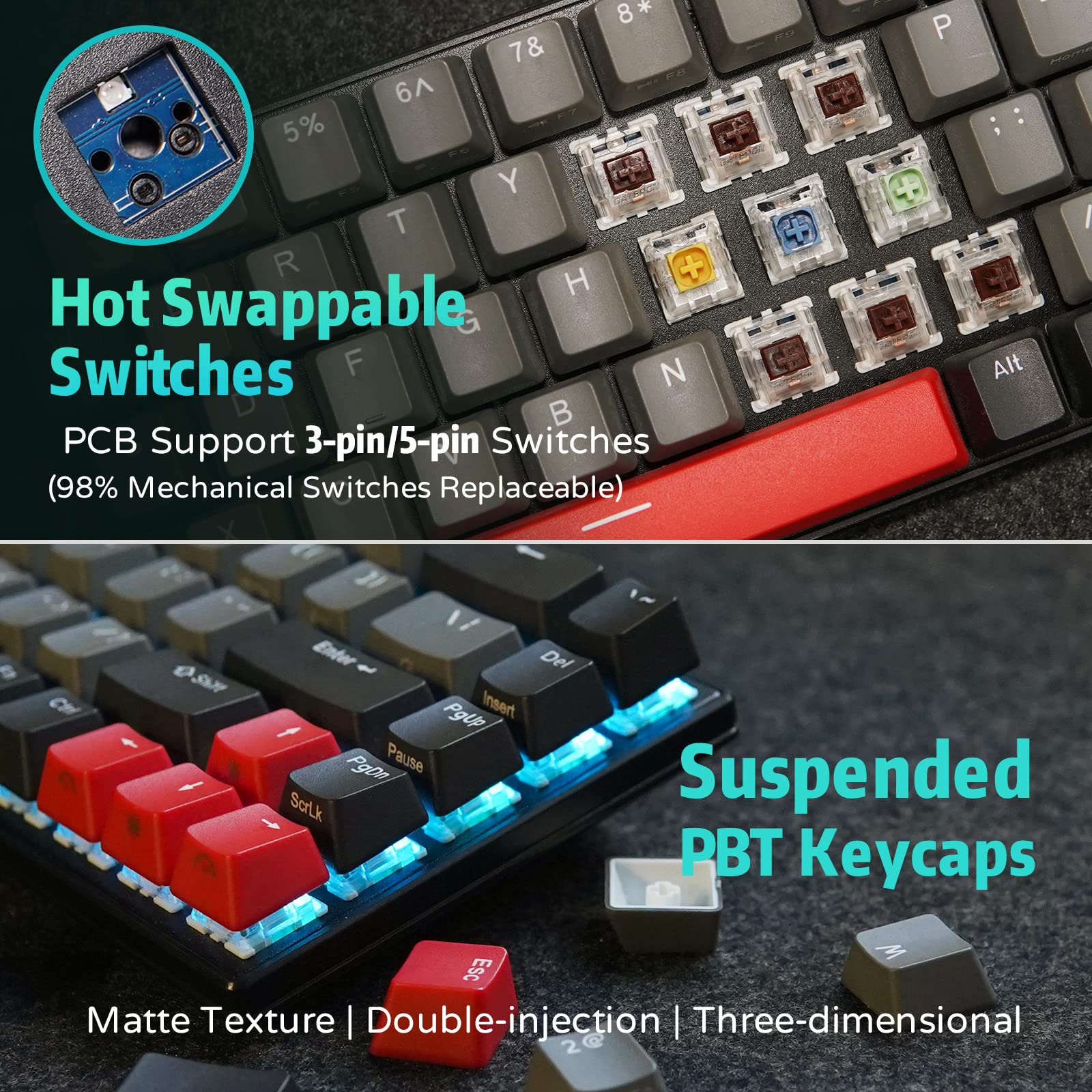 RK ROYAL KLUDGE RK G68 65% Wireless Mechanical Gaming Keyboard ...