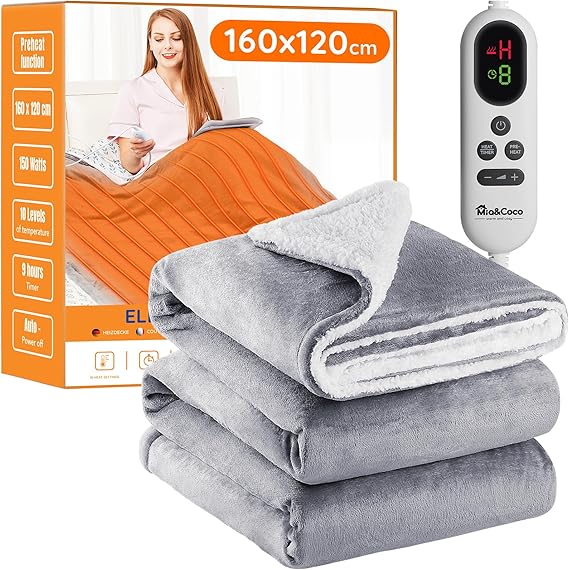 Mia&Coco Electric Heated Blanket Throw Flannel Sherpa Fast Heating ...