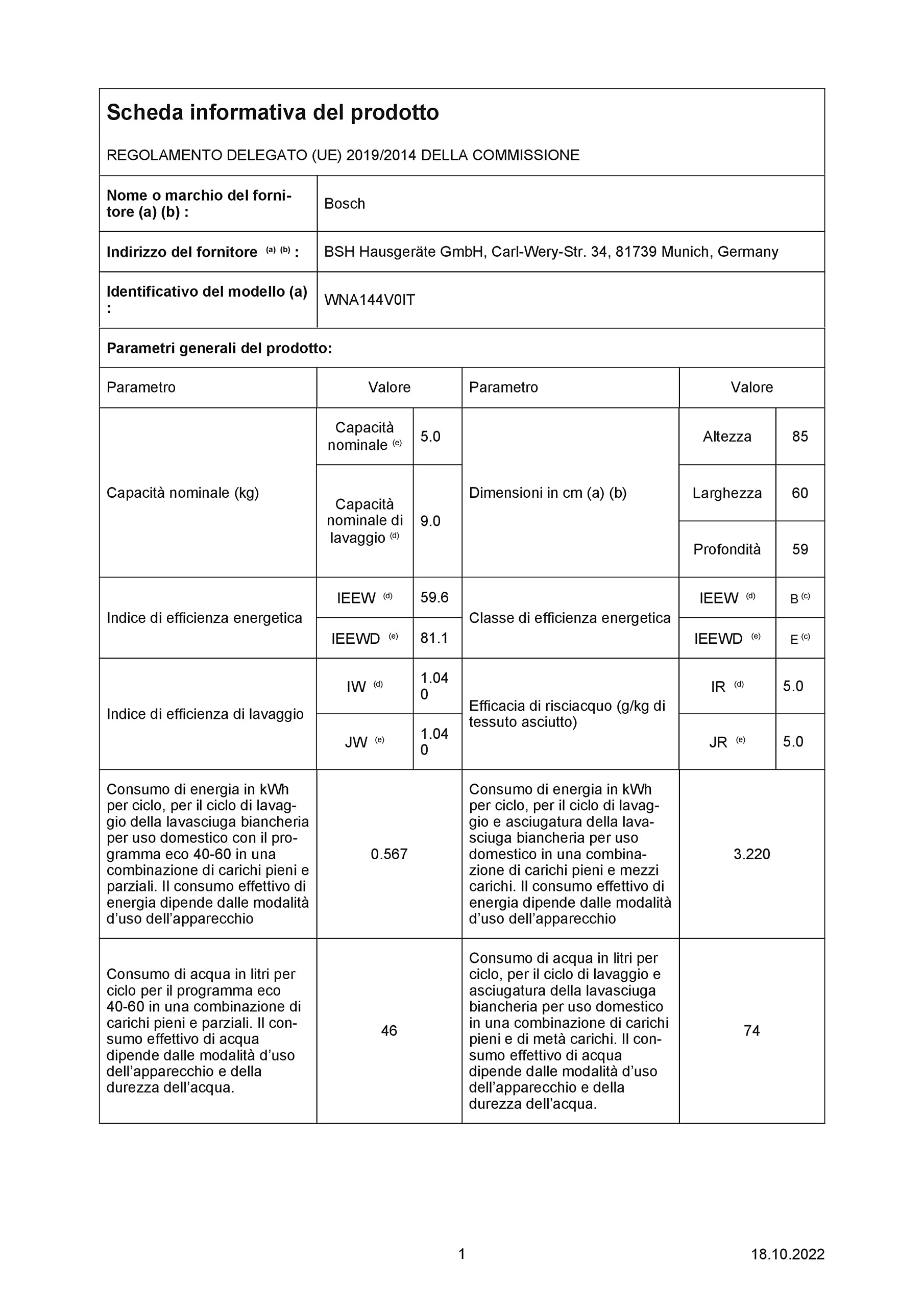 Bosch WNA144V0IT Serie 4, Lavasciuga, capacità 9/5 kg, 1400 rpm, Iron ...