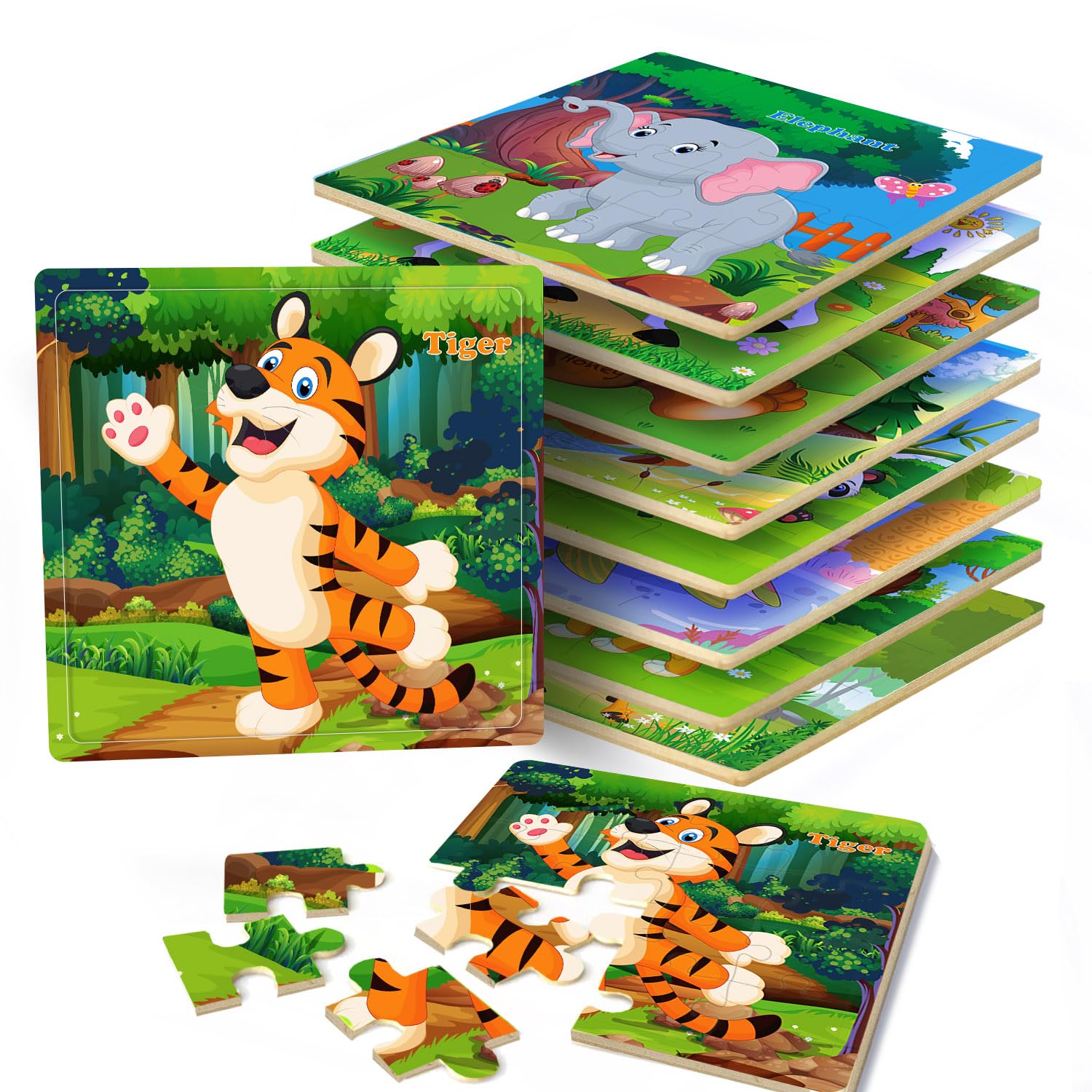 Amazon.com: Puzzles for Kids Ages 3-5, 16 Piece Colorful Wooden Puzzles ...