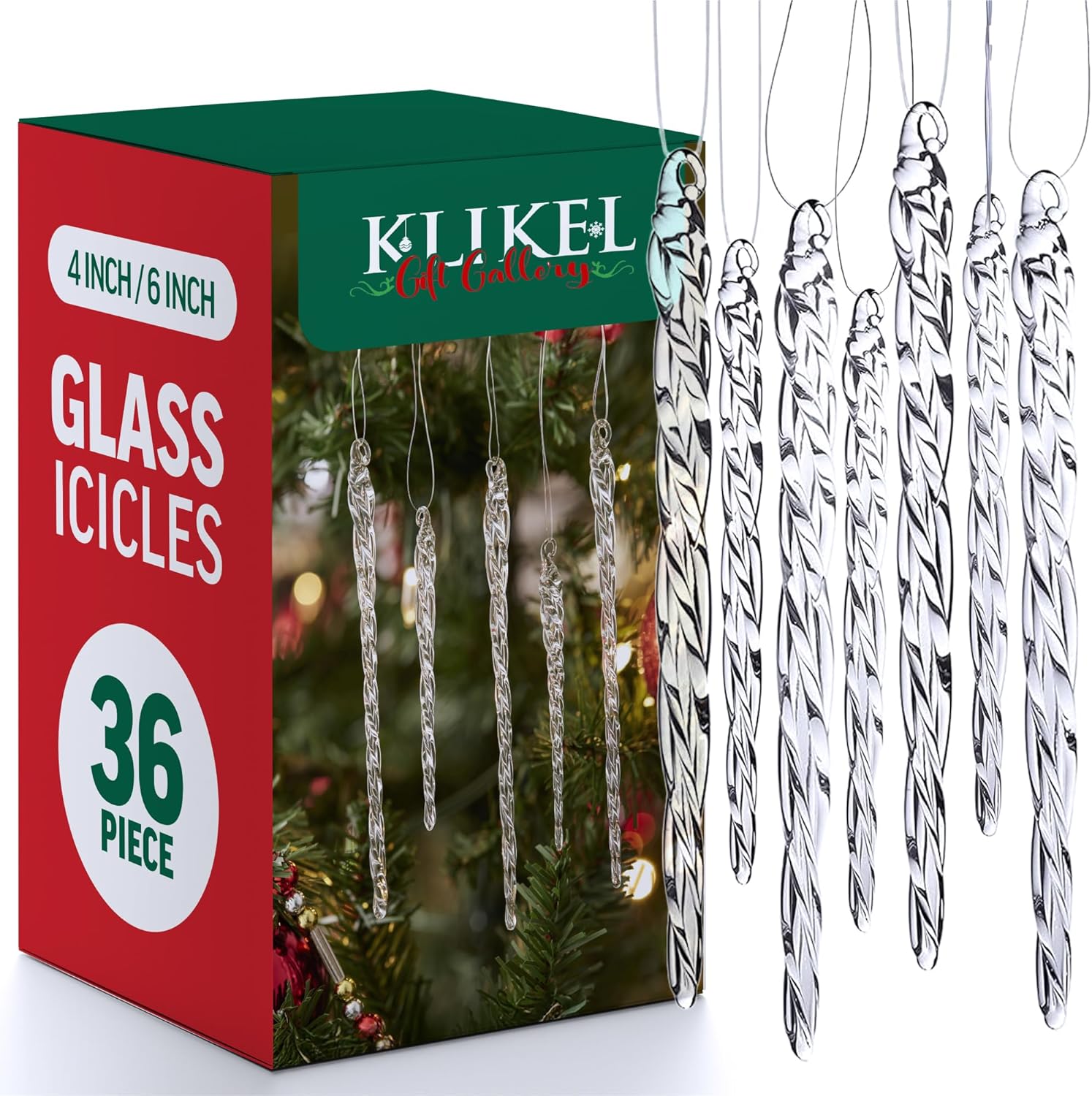 Amazon.com: Klikel Glass Icicle Ornaments - Winter Decorations for ...