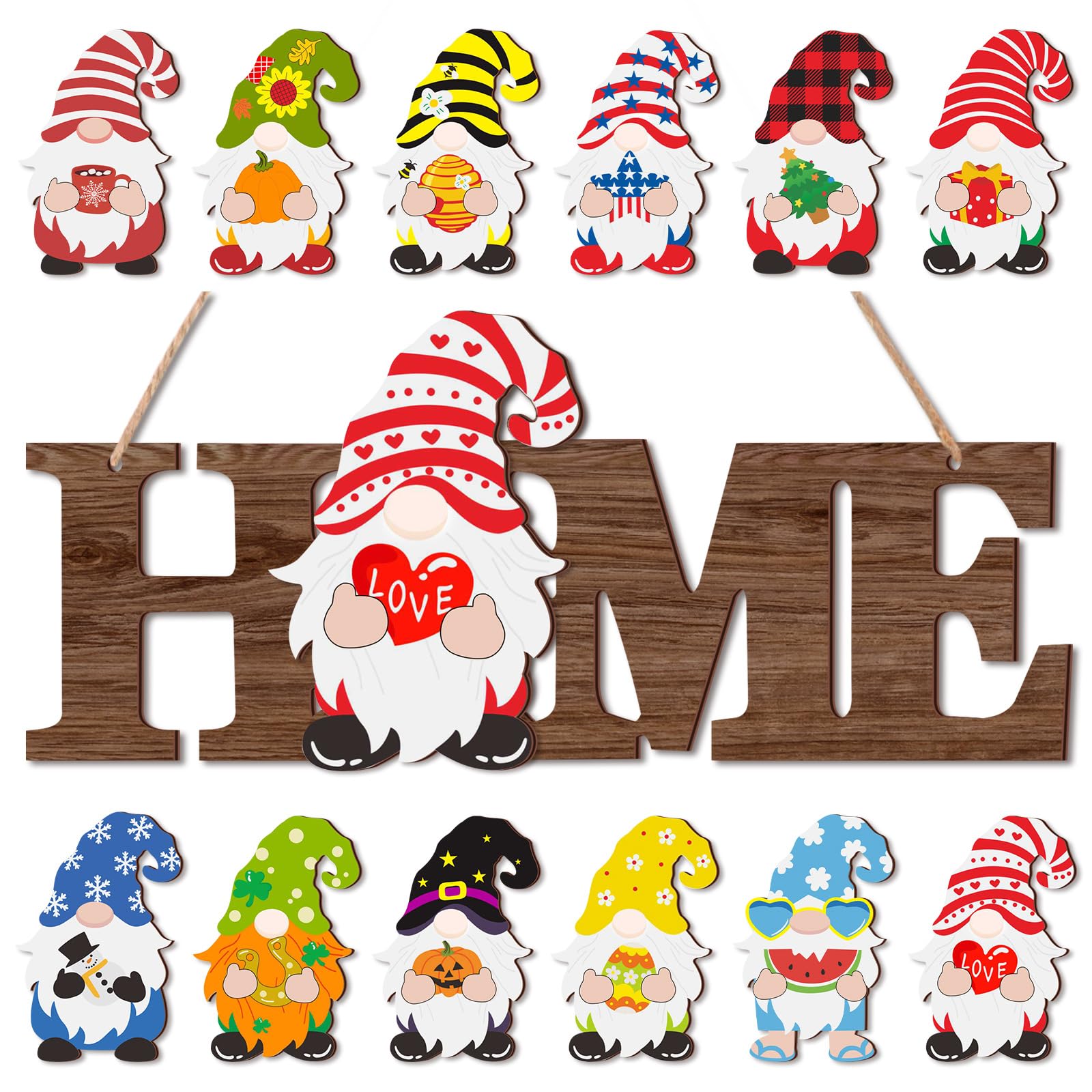 Amazon.com: Yookeer Interchangeable Gnome Home Sign Wood Valentine's ...