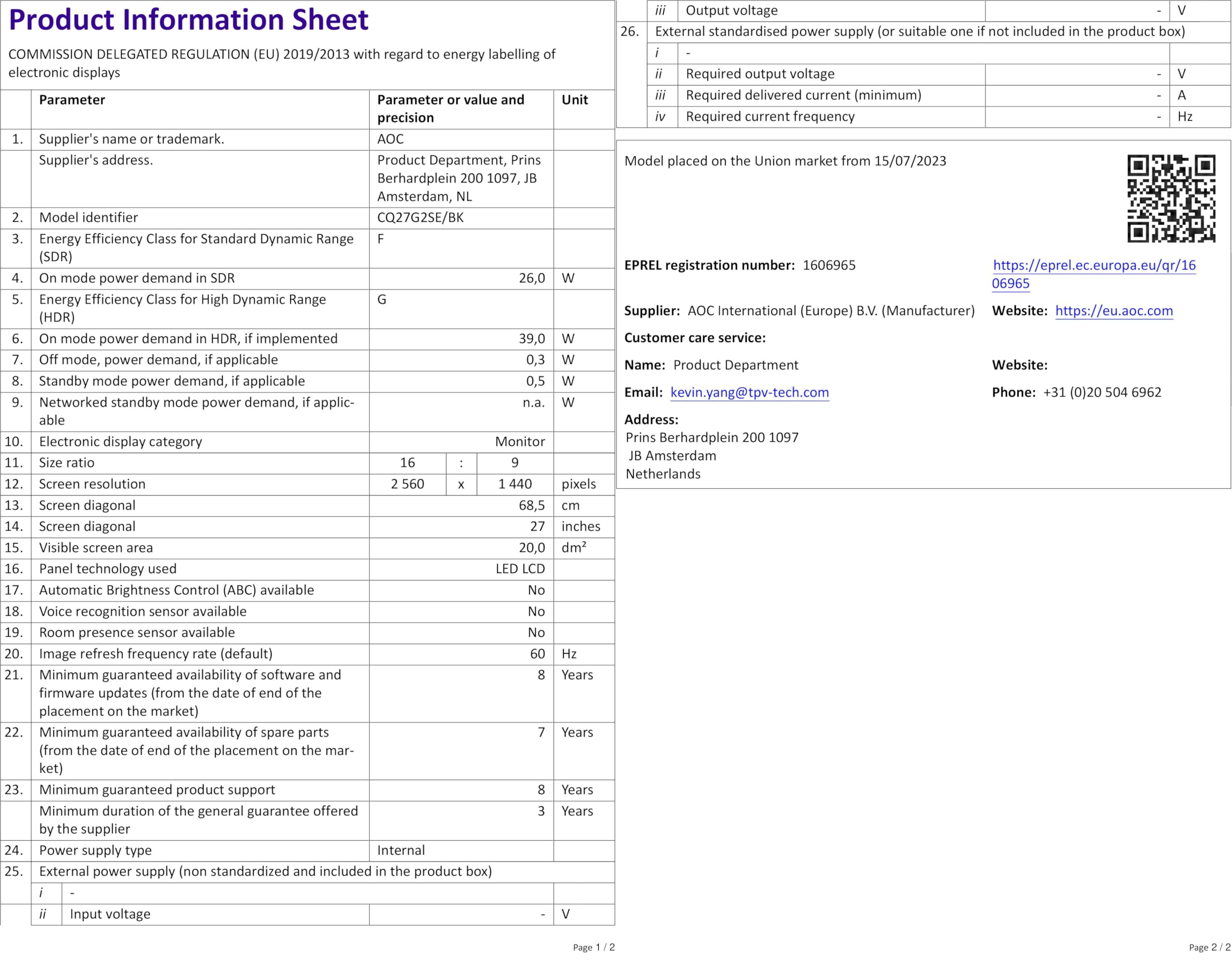 AOC Gaming 27G2ZNE - 27 inch Full HD Monitor, 240 Hz, 1 ms MPRT ...