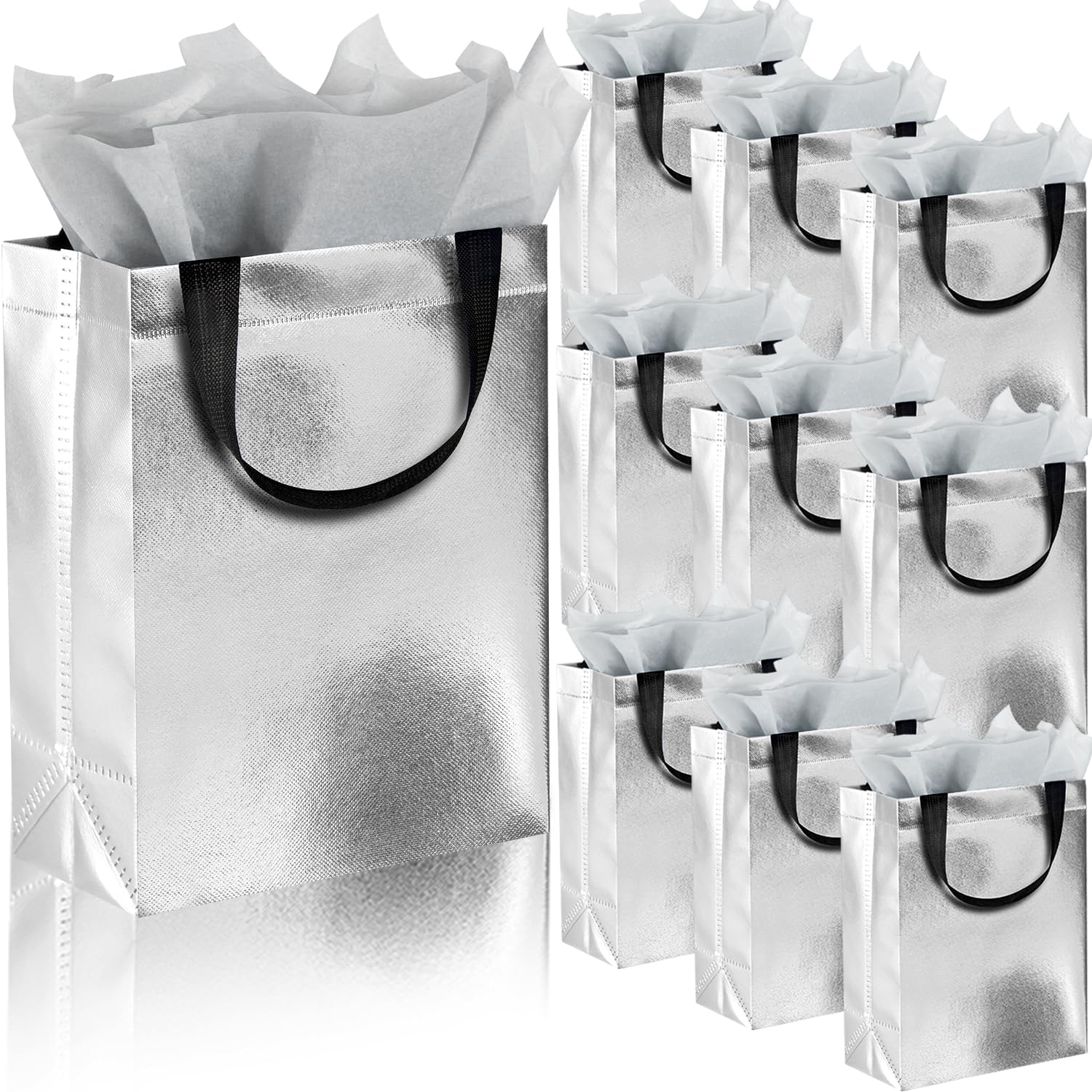Amazon.com: OccasionALL 7.5x3.5x9 12 Piece Medium Silver Gift Bags with ...