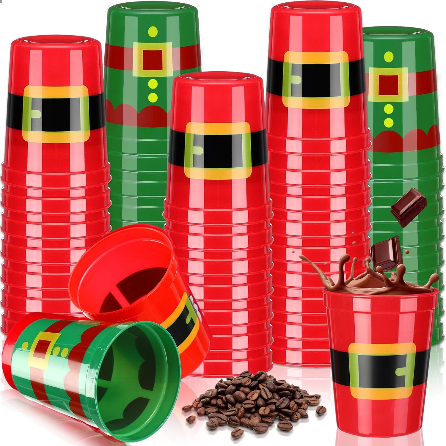 Amazon.com: Uiifan 50 Pcs 16oz Christmas Cups Plastic Santa Belt Cups ...