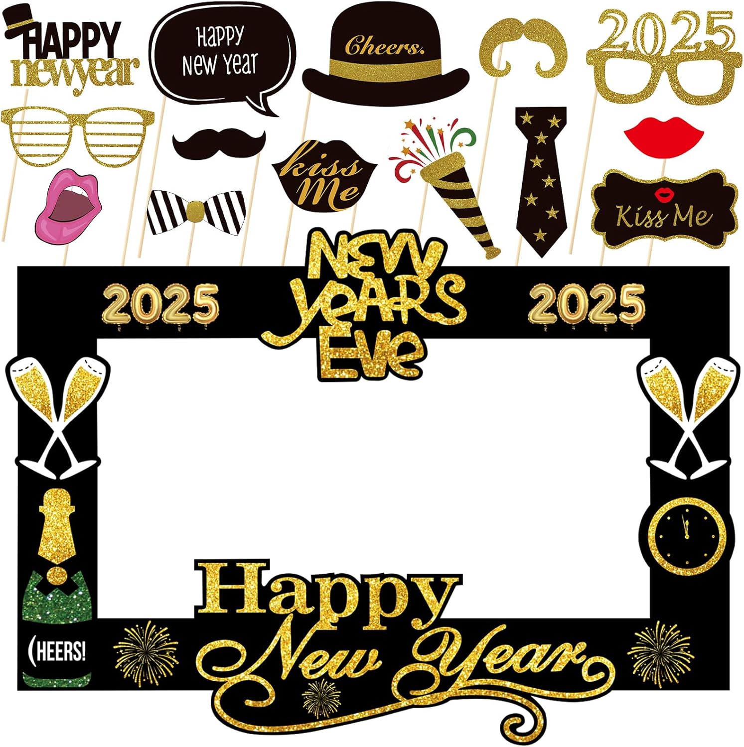 Amazon.com: New Year Photo Booth Props Set, 14Pcs Happy New Years Photo ...