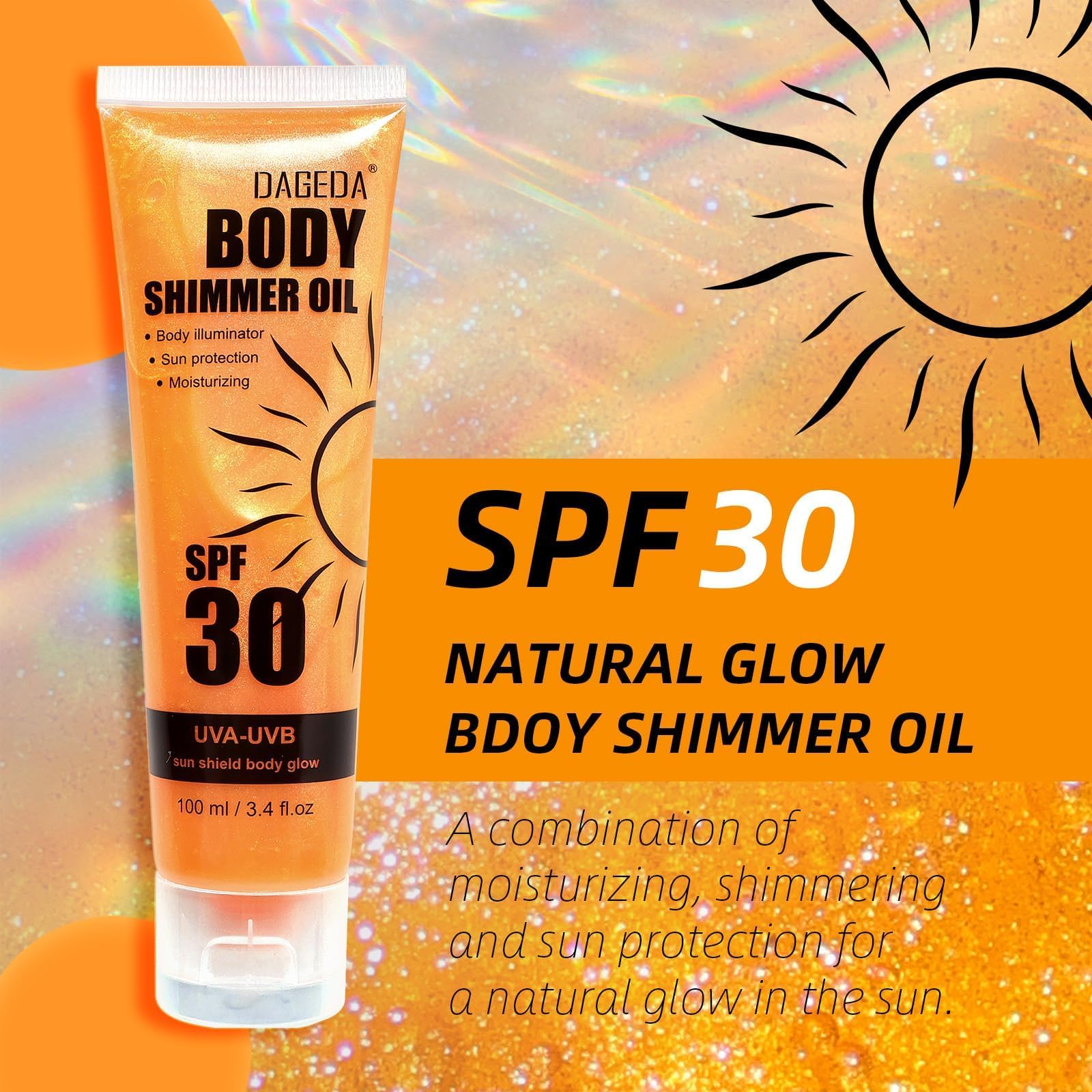 Snapklik.com : DAGEDA Body Glow Oil, SPF 30 Broad Spectrum Glitter ...