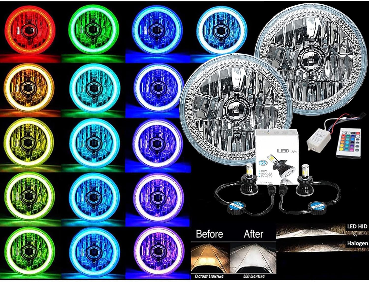 Amazon.com: Octane Lighting 7 Inch RGB COB Multi-Color White Red Blue ...