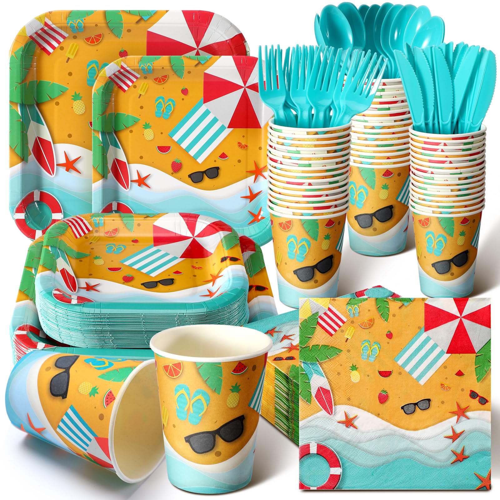 Amazon.com | Suttmin 350 Pcs Beach Plates and Napkins Set Beach Party ...