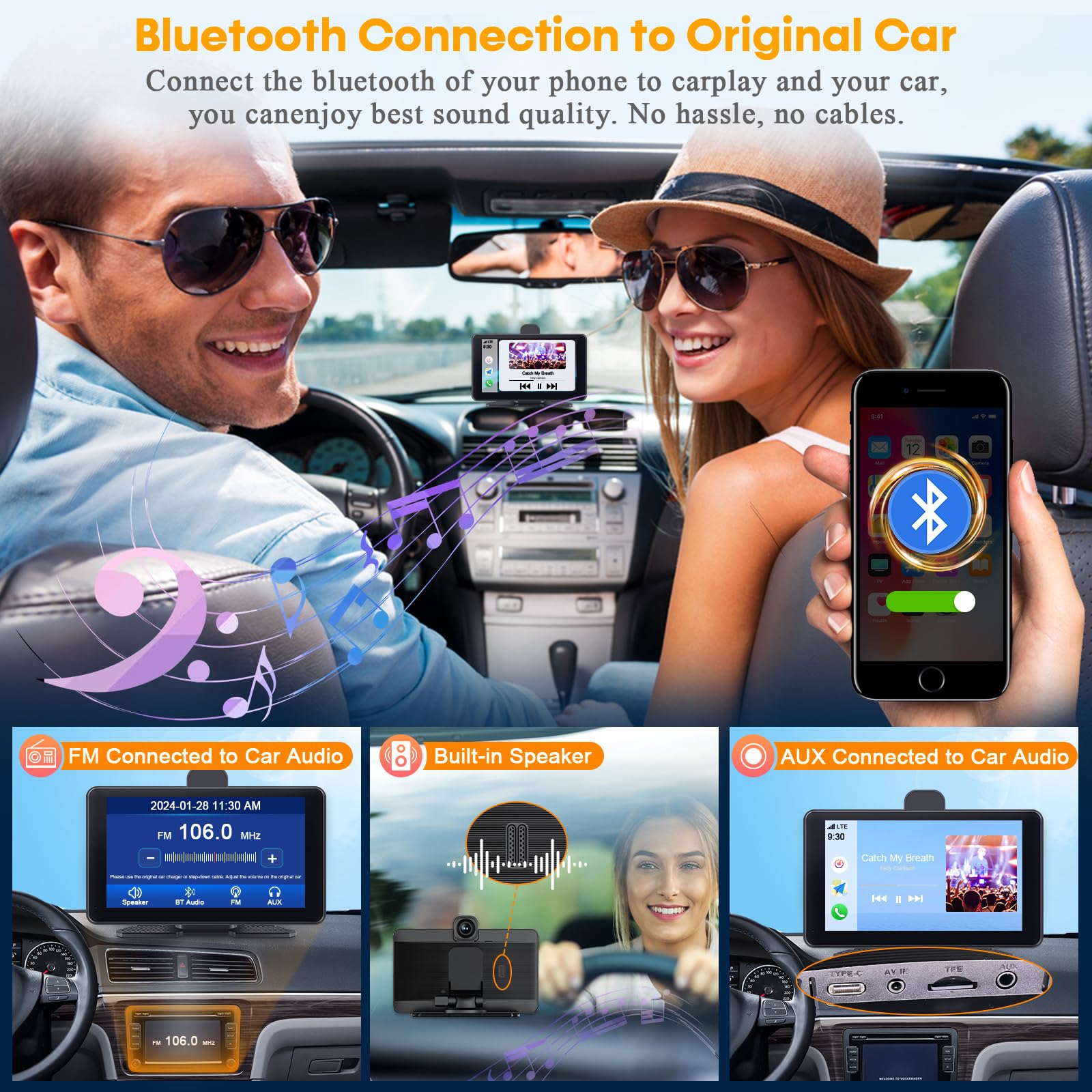 Snapklik.com : Portable Wireless Apple Carplay Screen - Dash Mount 7 ...