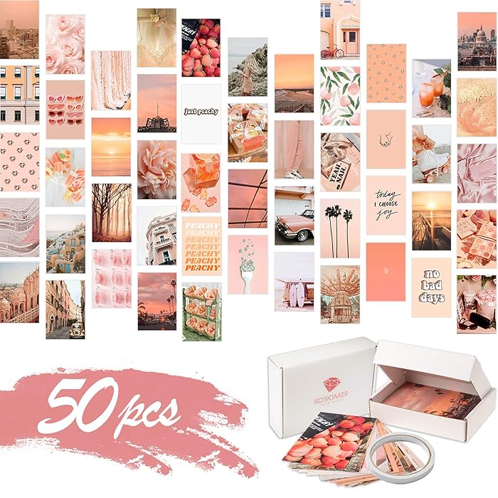 Buy KOSKIMER Peach Pink Aesthetic Photo Collage Kit, 50 Set 4x6 Inch ...