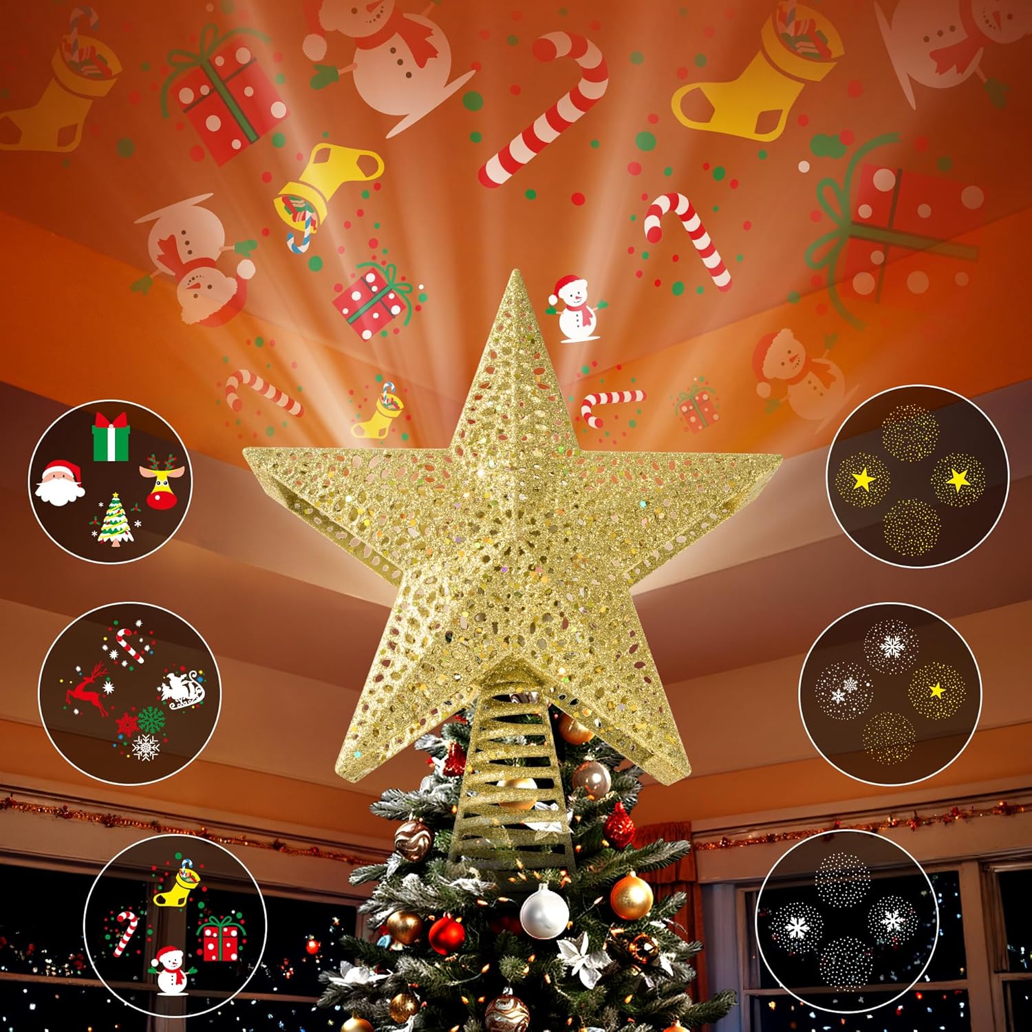 Amazon.com: Christmas Tree Topper Large Star Lights with 6 Projected ...