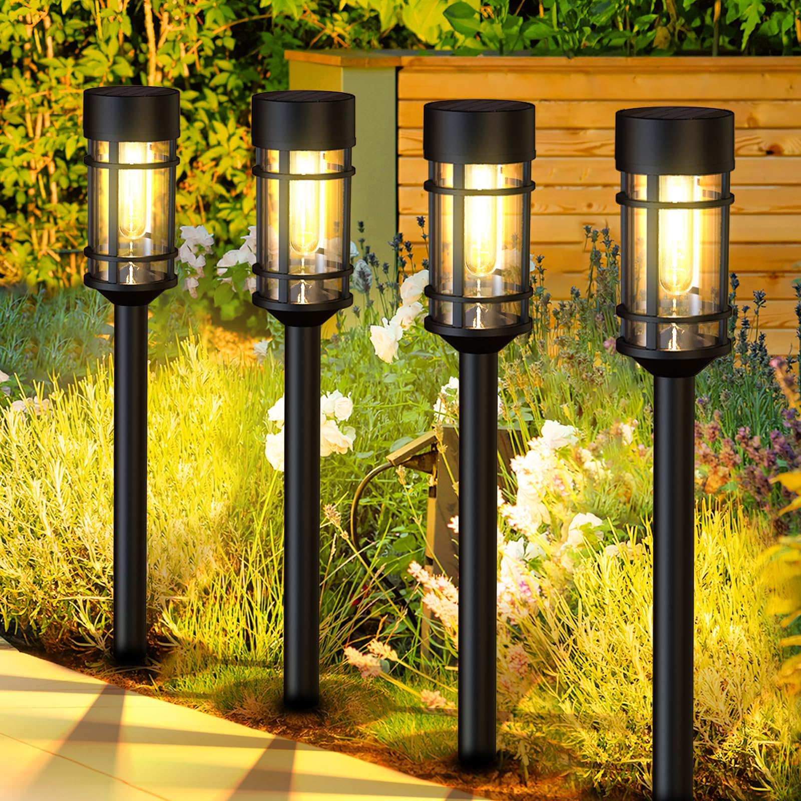 DERAYSION Solar Pathway Lights Outdoor Garden 4 Pack, Bright LED Solar ...