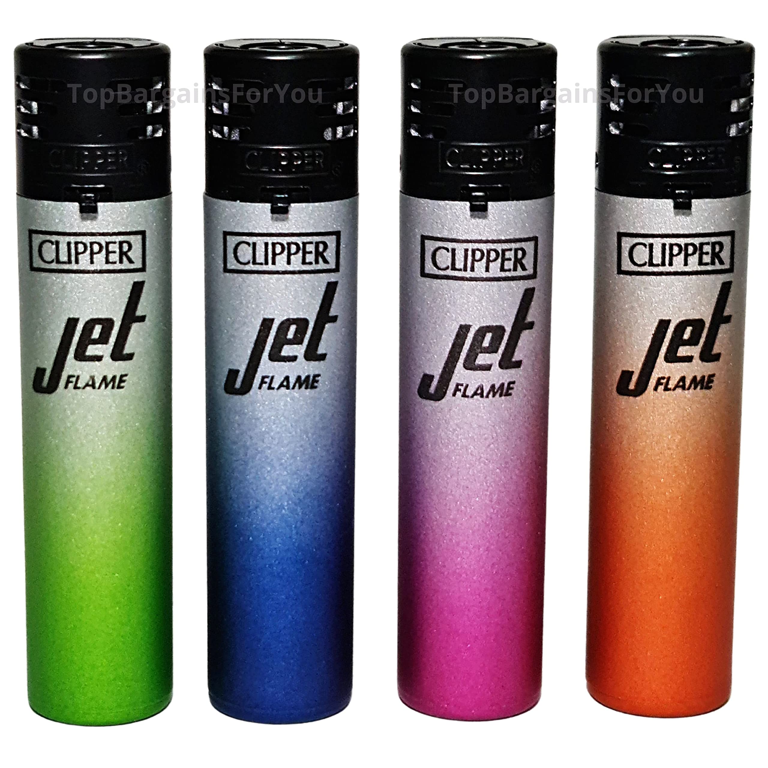 Zactly - 4 x Clipper Lighters Round Jet Black Silver Top Windproof ...
