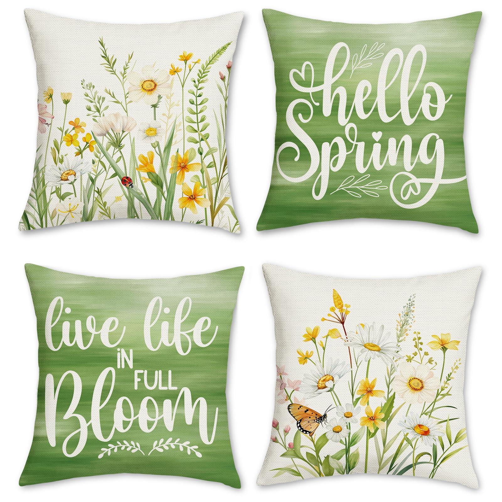 Amazon.com: Bonhause Hello Spring Throw Pillow Covers 18 x 18 Inch ...