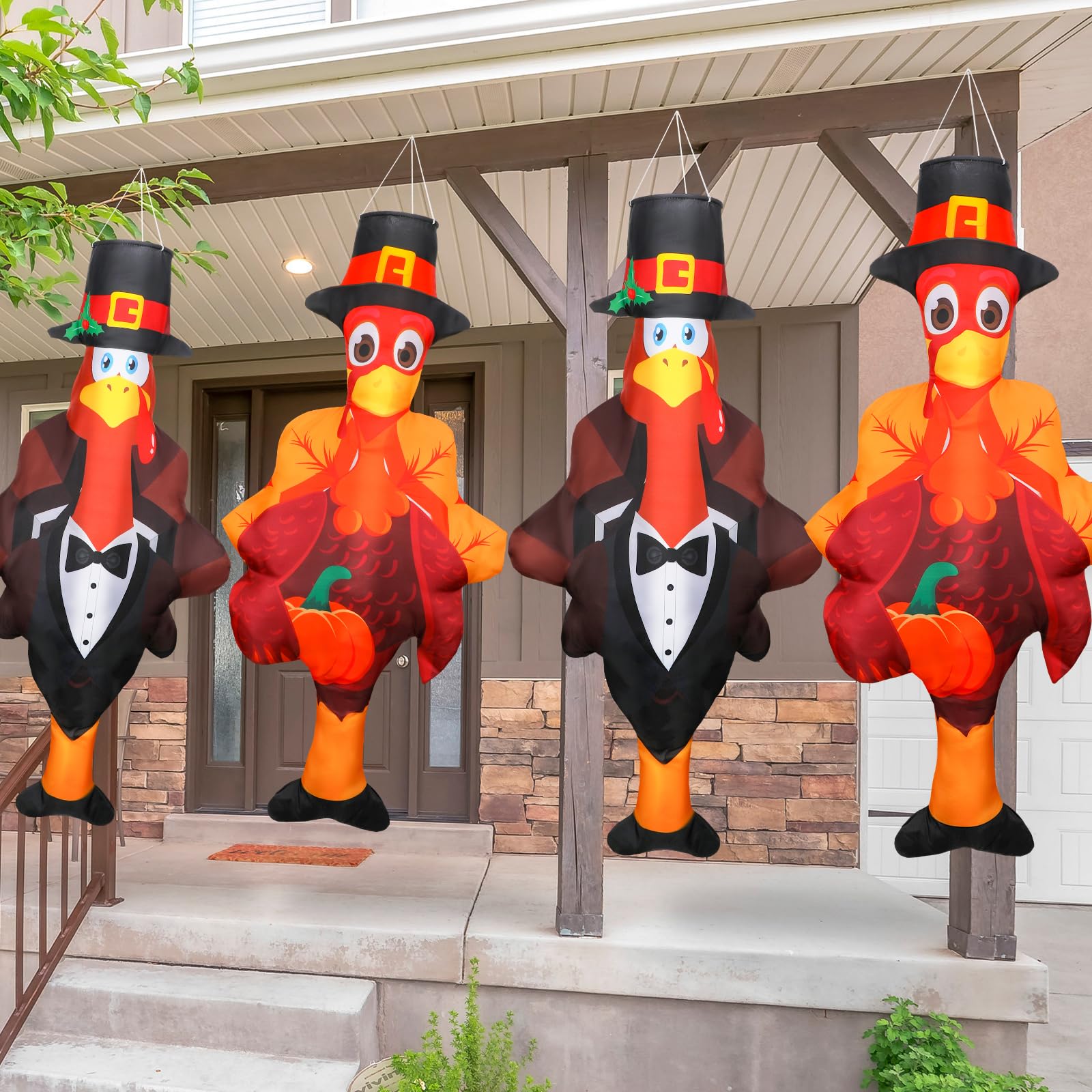 Amazon.com : Copkim 4 Pcs Thanksgiving Turkey Windsock 3D Outdoor ...