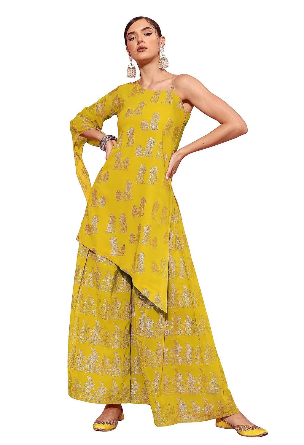 Buy LYMI LABEL Kurta Set For Women - Yellow Georgette Foil Printed One ...