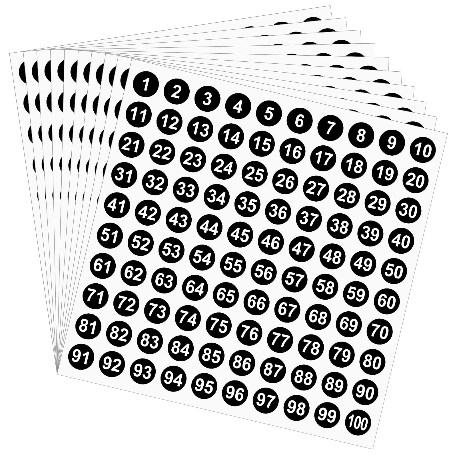 Amazon.com : 1-100 Number Stickers, 10 Sheets Round Number Labels 1 to ...