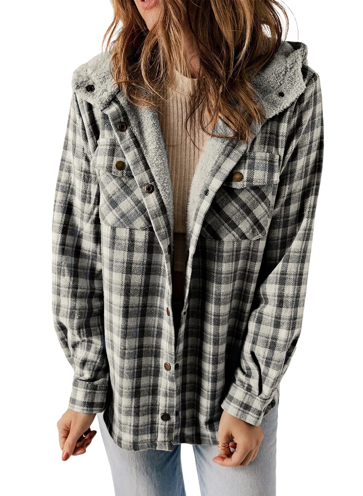MAVIS LAVEN Womens Plaid Shacket Jacket Sherpa Lined Flannel Jackets ...