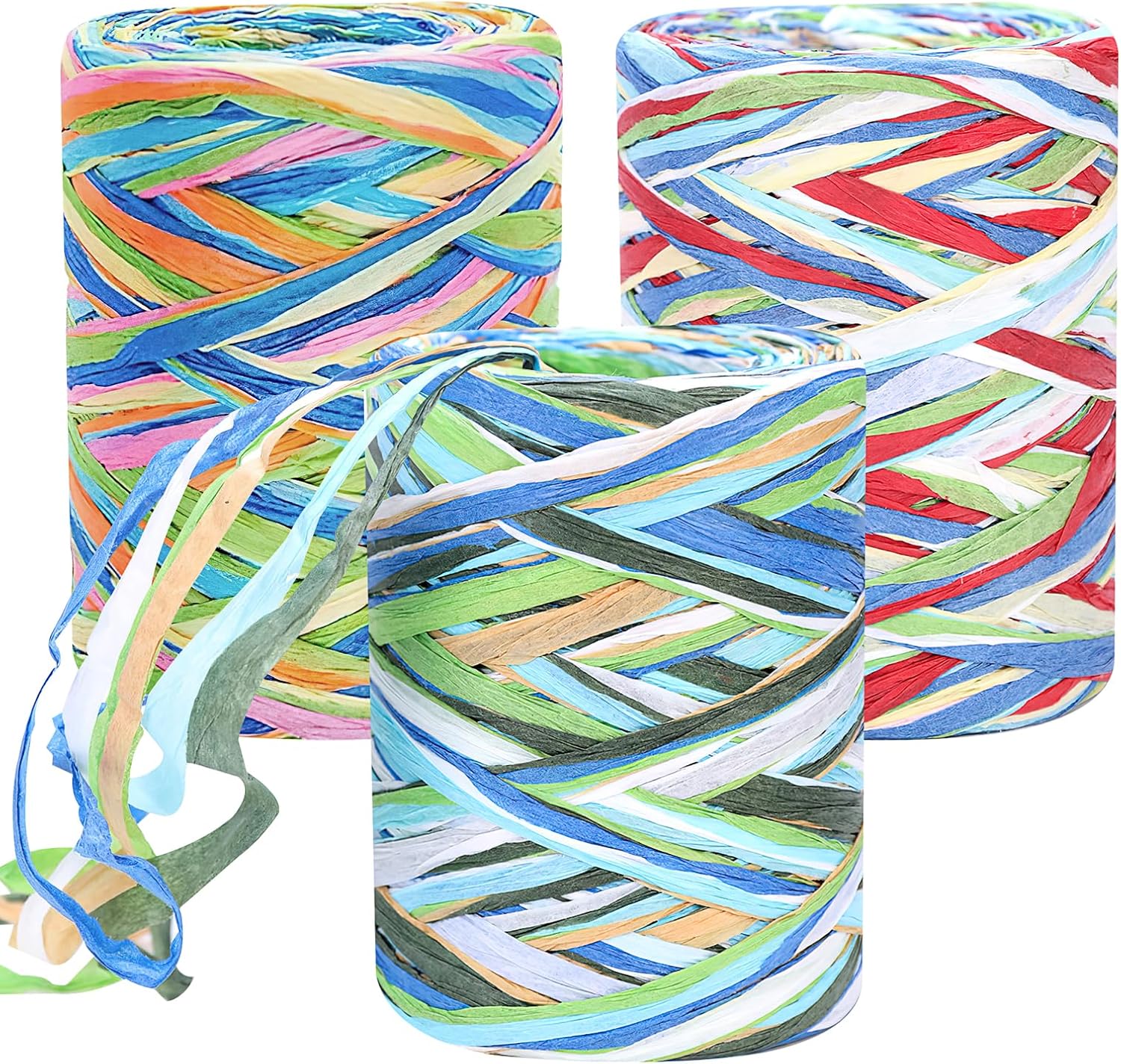 3 Rolls Colored Raffia Ribbon, Raffia Paper Craft Ribbon 787 Feet ...