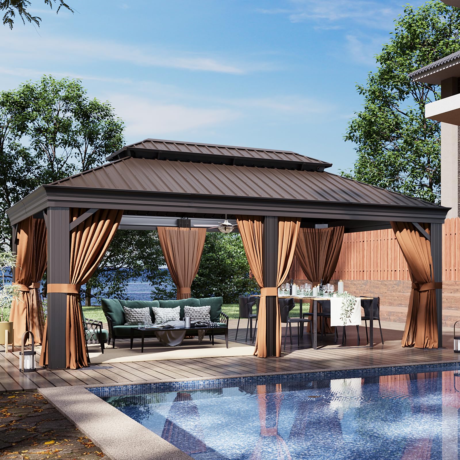 Aoxun 12 X 20 Permanent Hardtop Gazebo Aluminum Gazebo Galvanized ...
