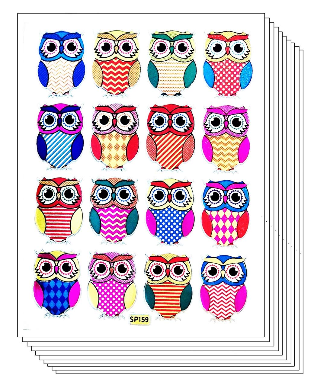 Amazon.com: Stickers Glitter Pack 10 Sheets Colorful Little owl Bird ...