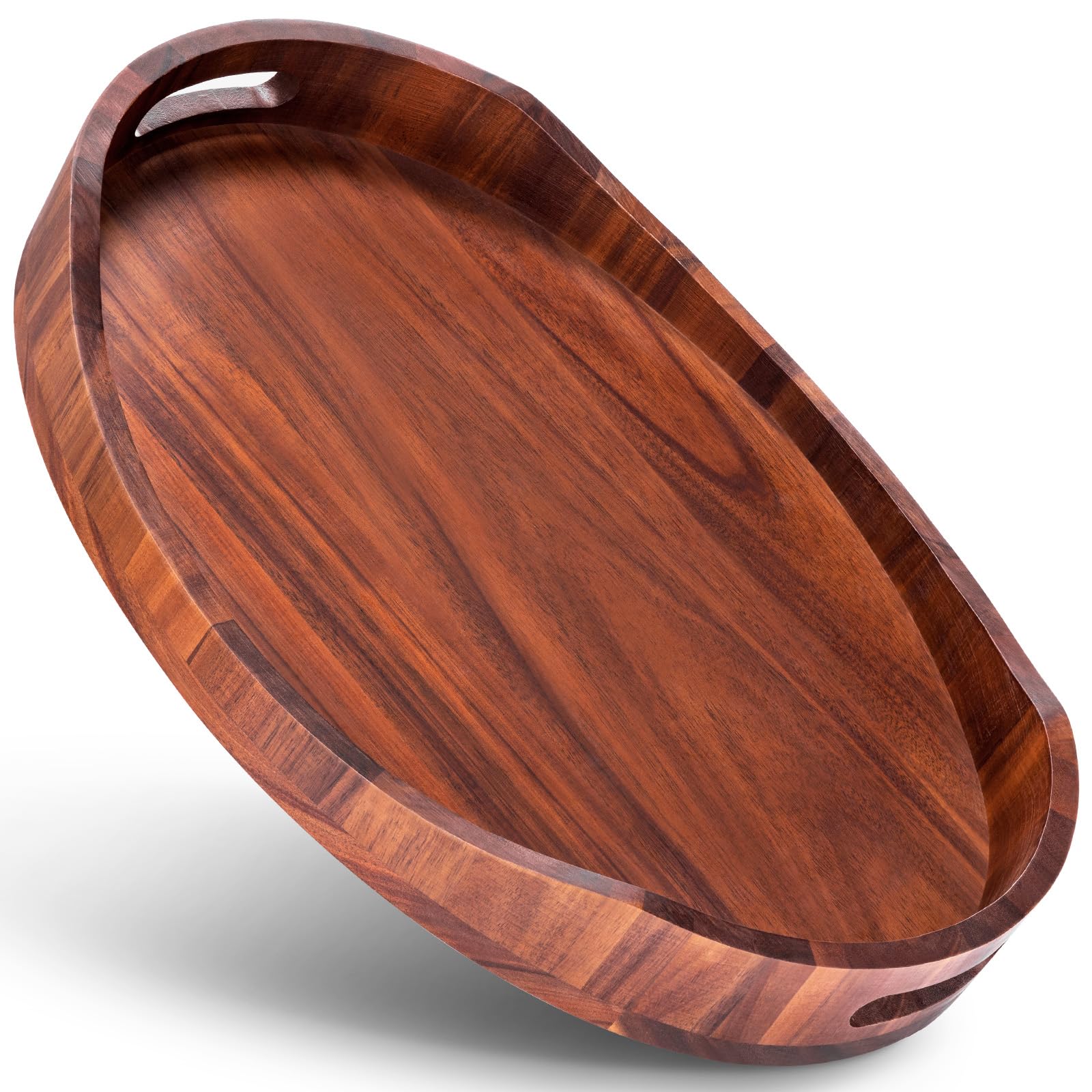 Amazon.com: Acacia Wood Serving Tray with Handles, Decorative Ottoman ...