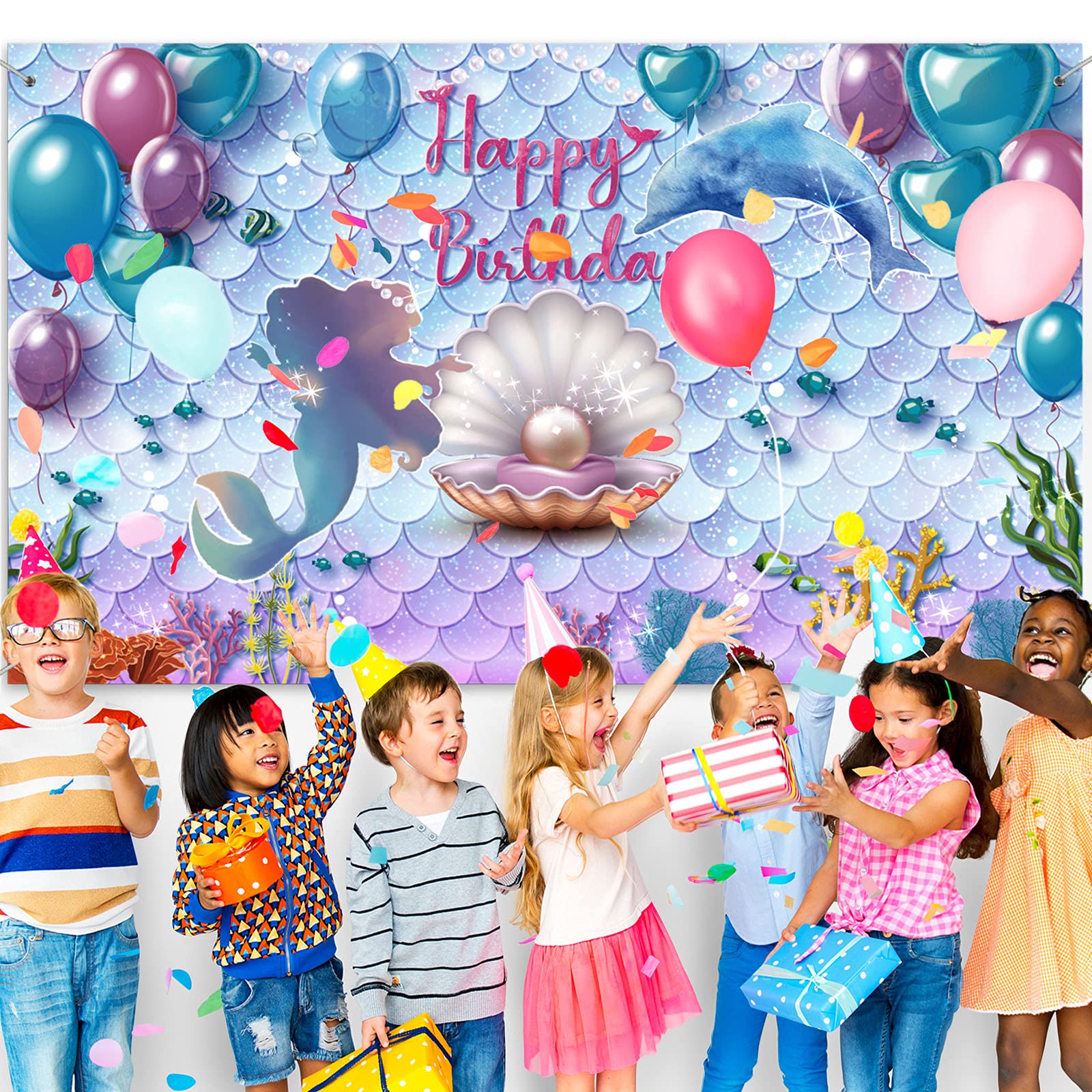 Under The Sea Mermaid Birthday Party Backdrop Girl Princess Mermaid ...