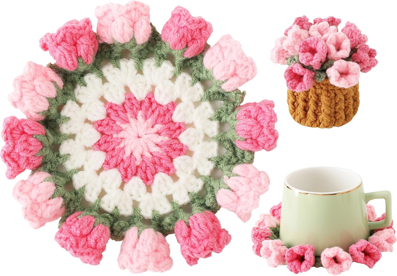 Amazon.com | Vane Oak Flower Crochet Coasters, Handmade Bouquet Blanket ...