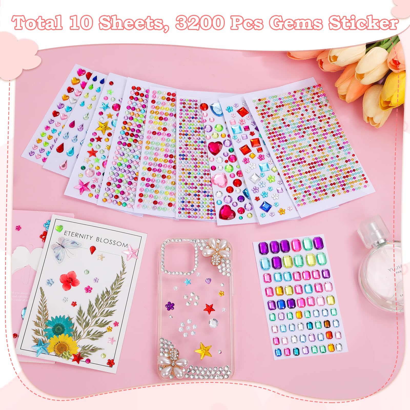Snapklik.com : 3500 Pcs Gems For Kids Crafts, 10 Sheets Self Adhesive ...