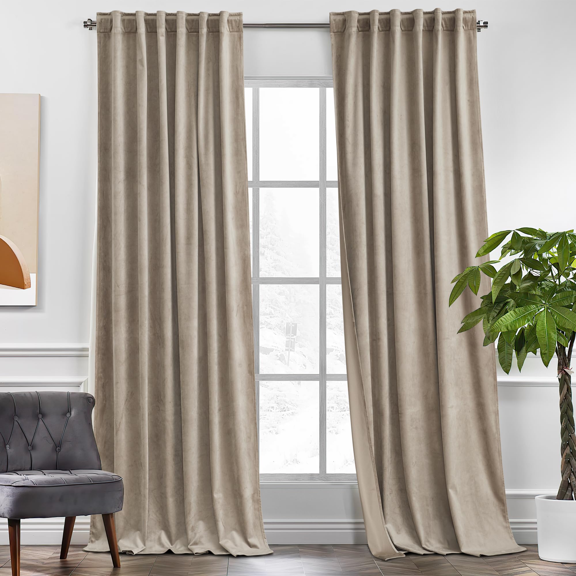 Amazon.com: KGORGE Taupe Velvet Curtains 90 inches 2 Panels, Velvet ...