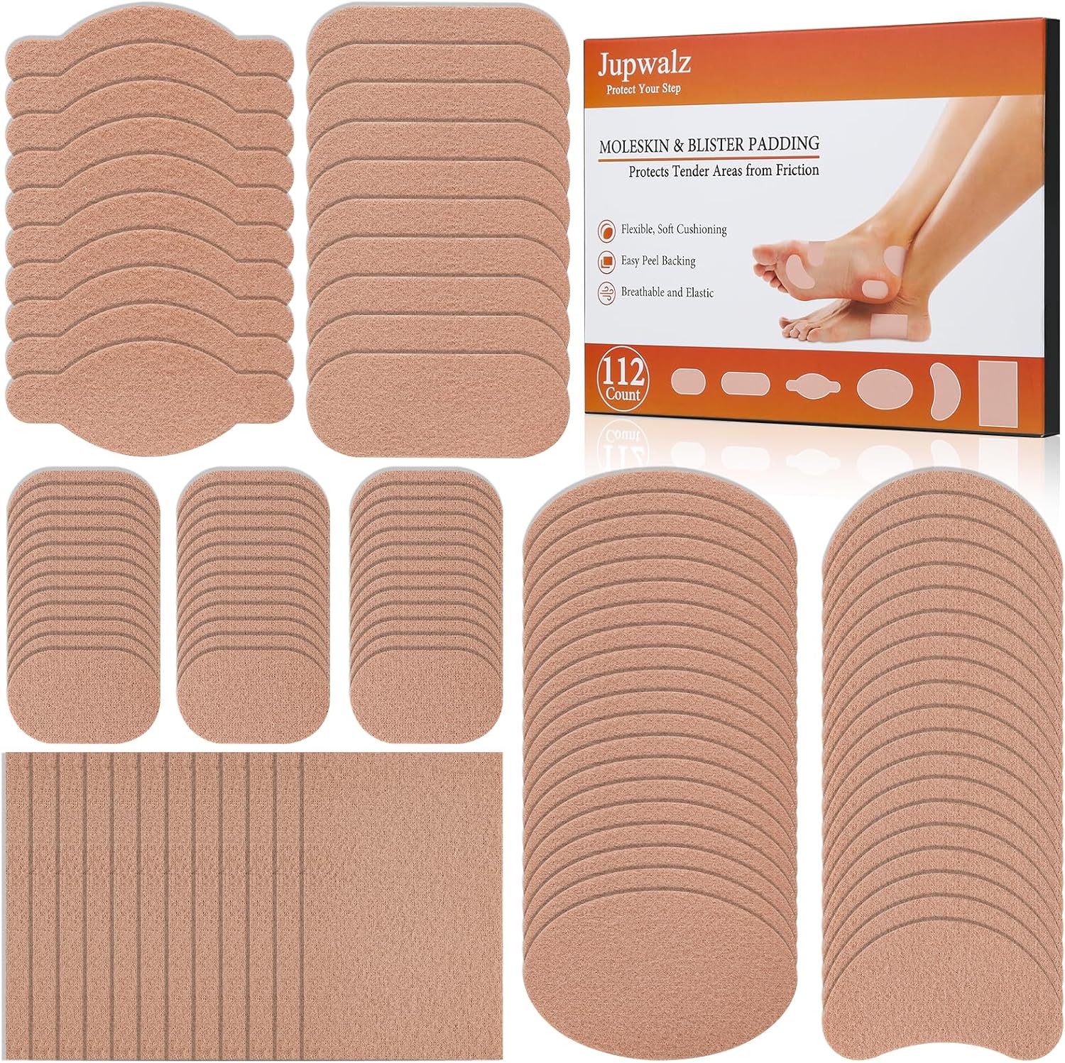 Amazon.com: Jupwalz 112 Sheets Moleskin for Blister, 6 Shapes Mole Skin ...