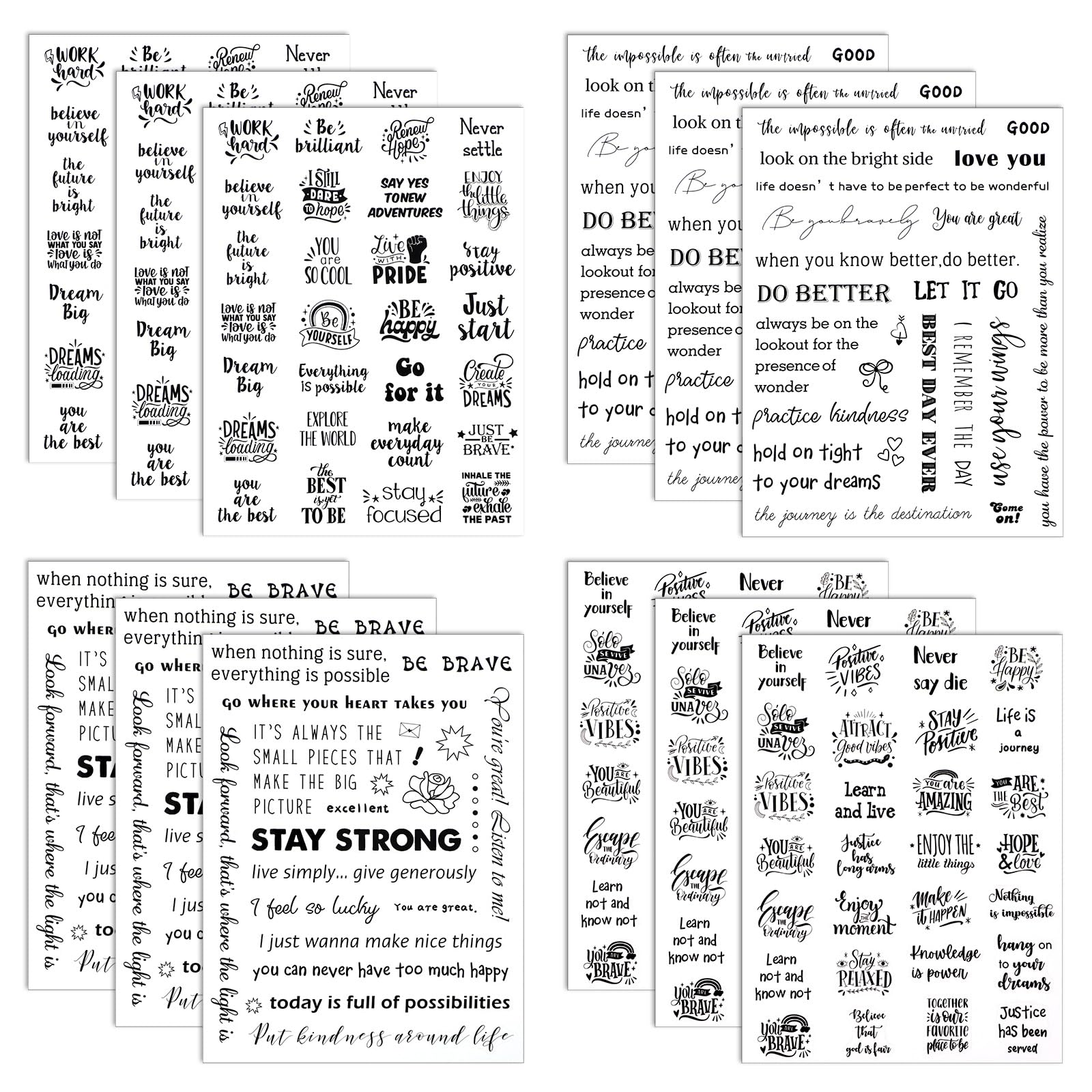 Snapklik.com : 300Pcs Motivational Stickers, Black Transparent ...