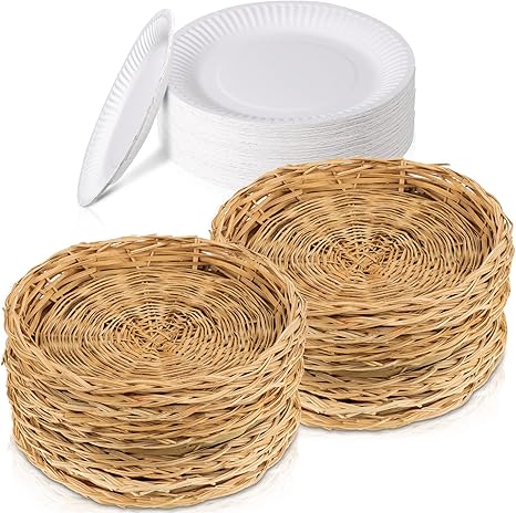 Amazon.com: 10 Pieces Bamboo Paper Plate Holder 10 Inch Wicker Plate ...