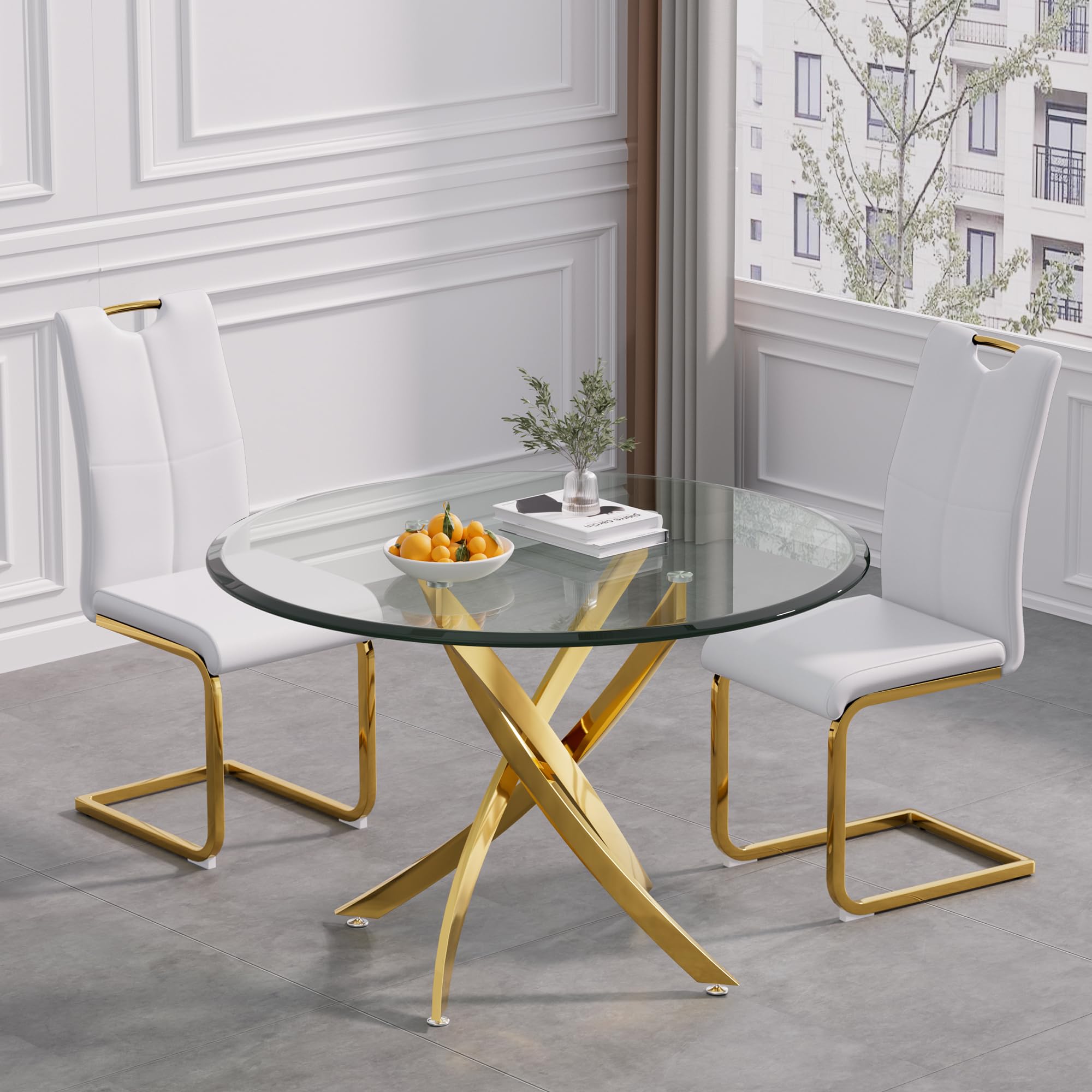 Amazon.com - Maotifeys 3 Piece Round Glass Dining Table Table Set ...