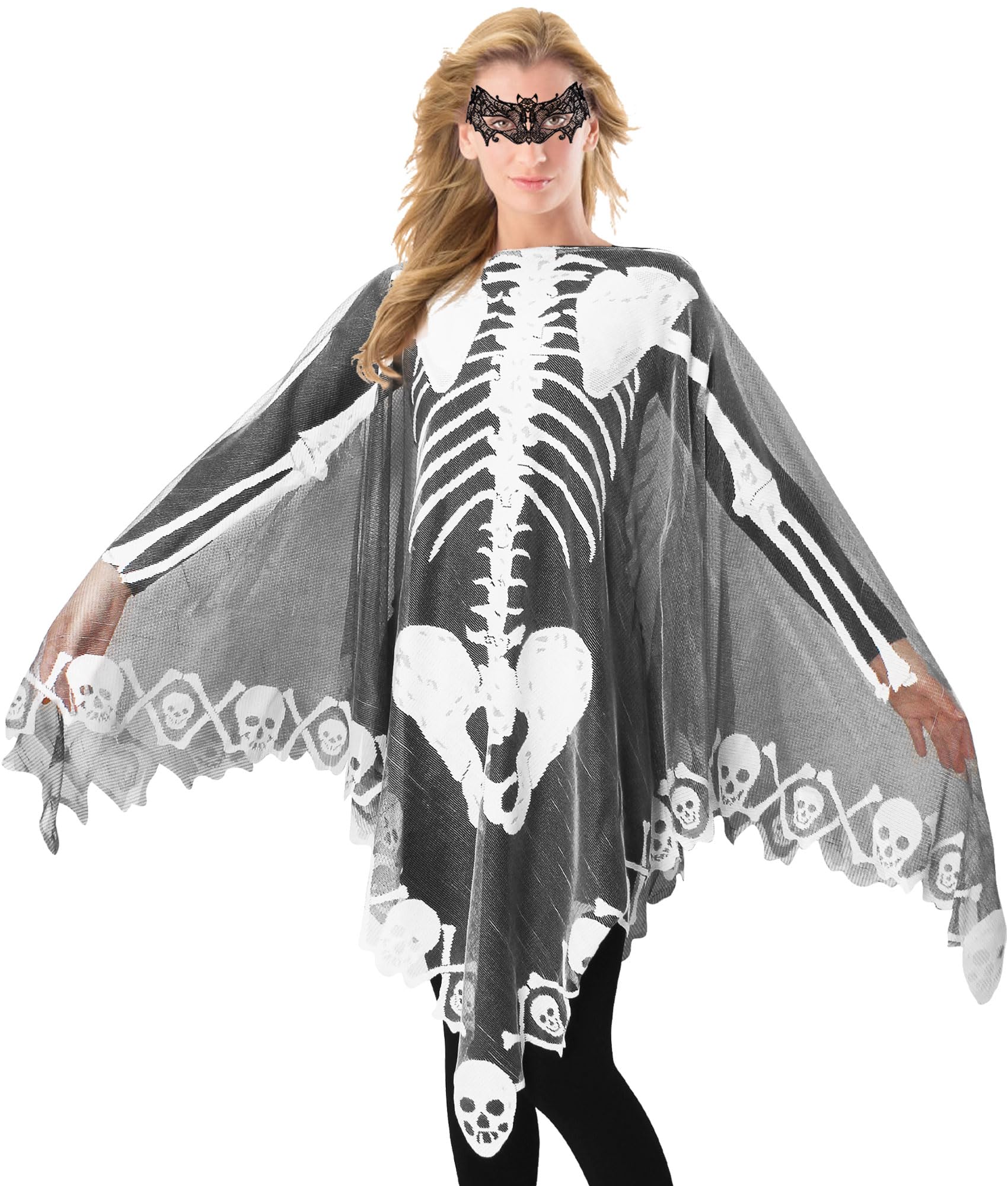 Amazon.com: KOFECIT Halloween Skeleton Poncho for Women, Lace Skeleton ...