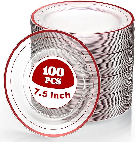 Amazon.com: Uiifan 100 Pieces Disposable Plates Clear Plastic Round ...