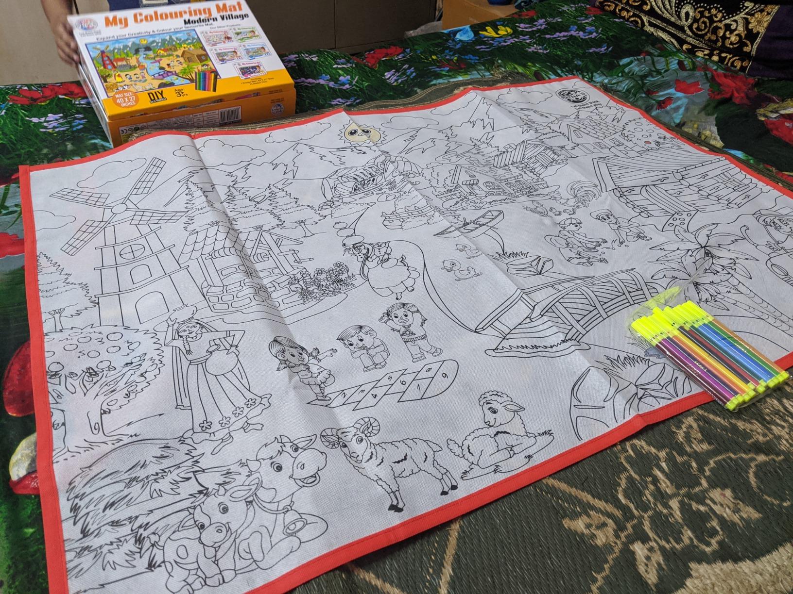 Buy Ratna's My Coloring Mat Modern Village Printed Mat of Size 40 x 27 ...