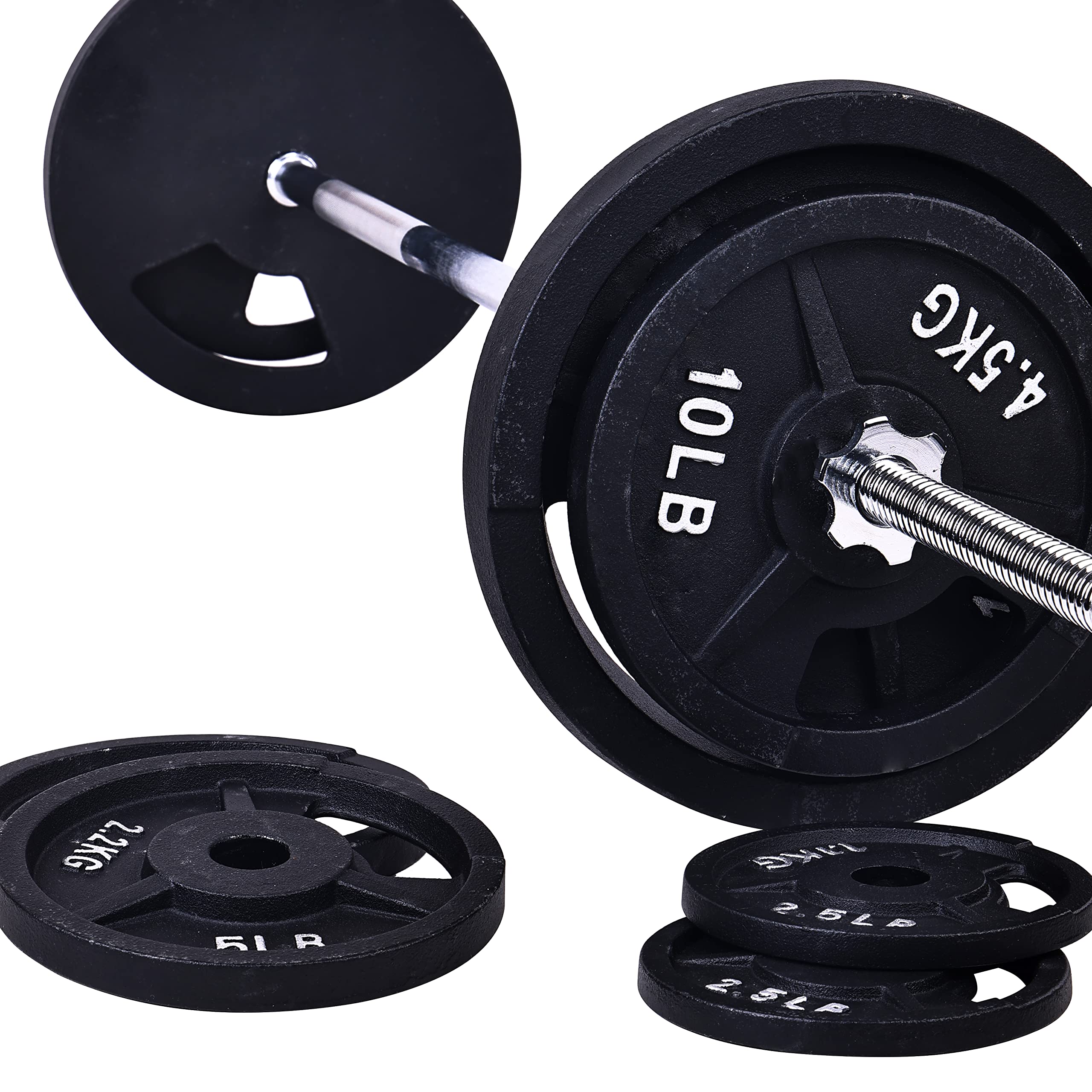 Signature Fitness Cast Iron Standard Weight Plates Including 5FT ...