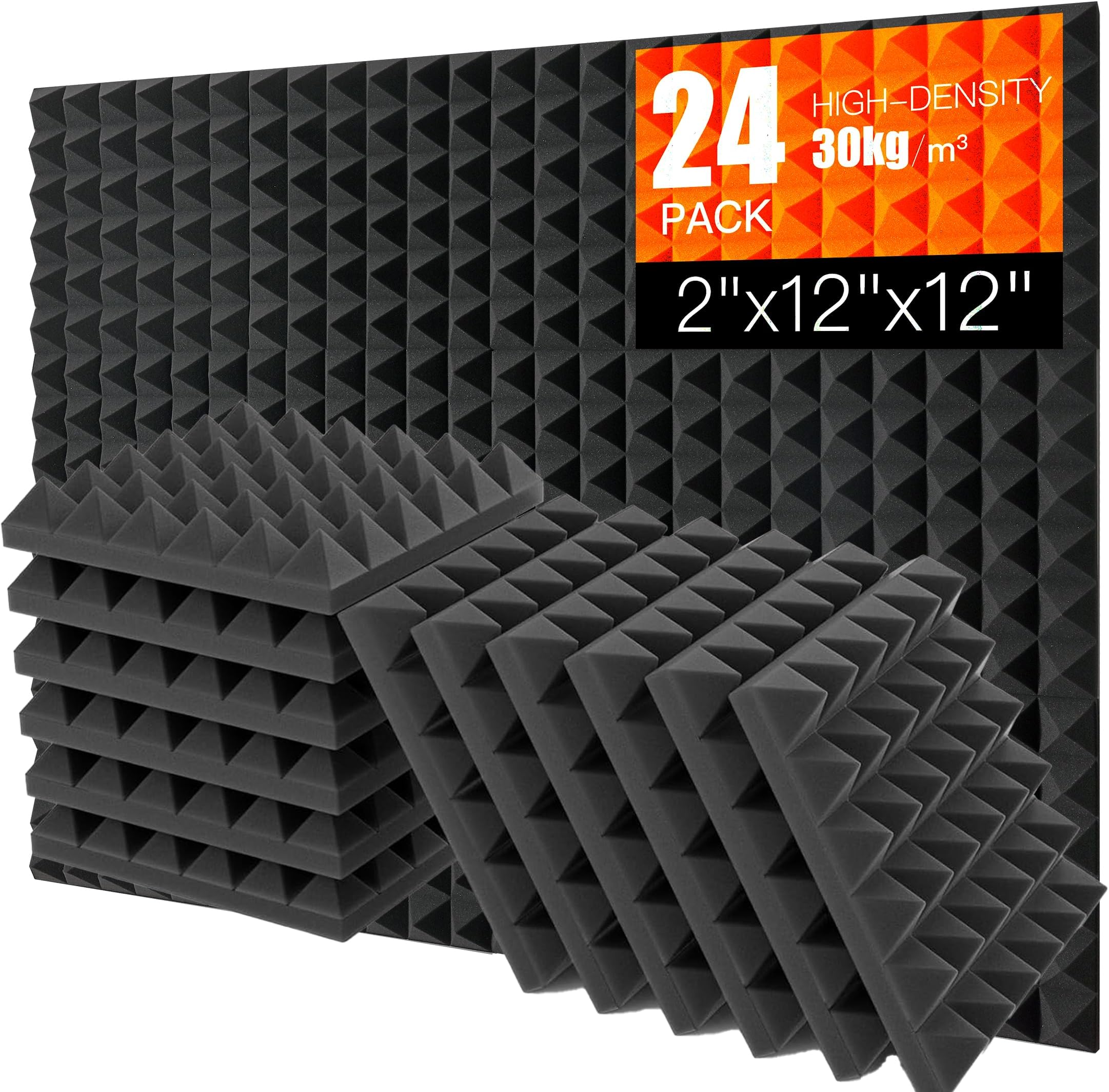 Amazon.com: 24 Pack Acoustic Foam Panels, -12 x 12 x 2 Inches Pyramid ...