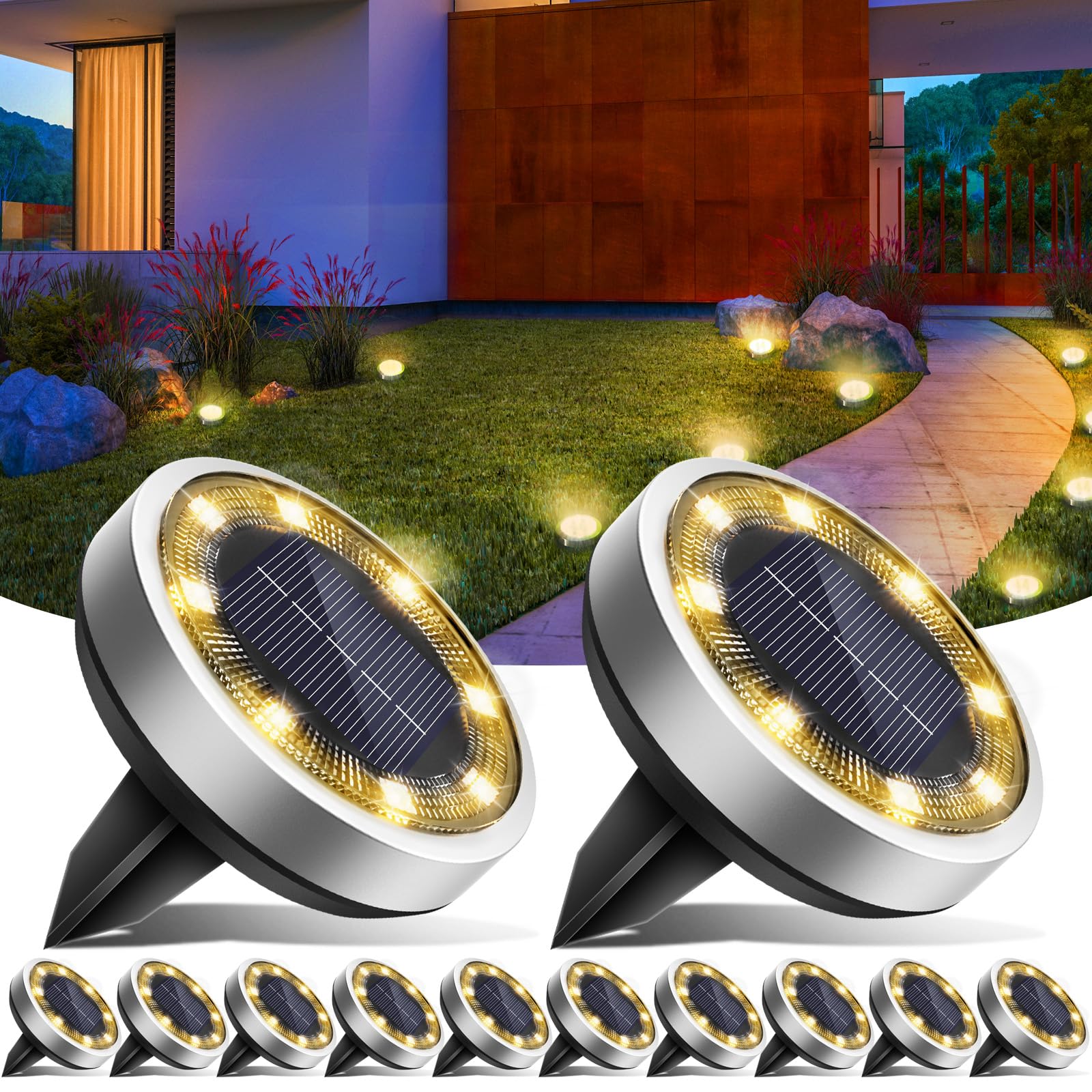 vighep Solar Ground Lights,12 Pack Flat Solar Lights Outdoor Waterproof ...