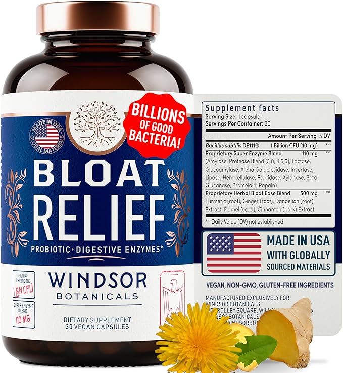 Amazon.com: Bloat Relief Probiotic and Digestive Enzymes - Anti ...