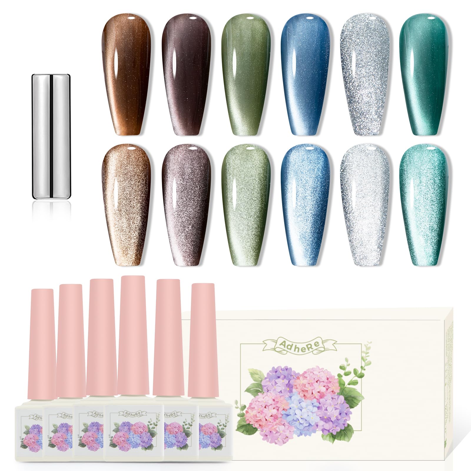 Amazon.com: ADHERE Magnetic Gel Nail Polish 12ML - 6 Colors Cat Eye Gel ...