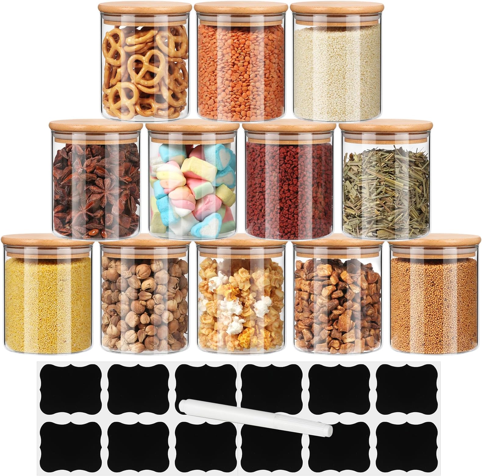 Amazon.com: COCOYA 12 FL Oz Glass Jars with Bamboo Lid Set, 8Pack ...