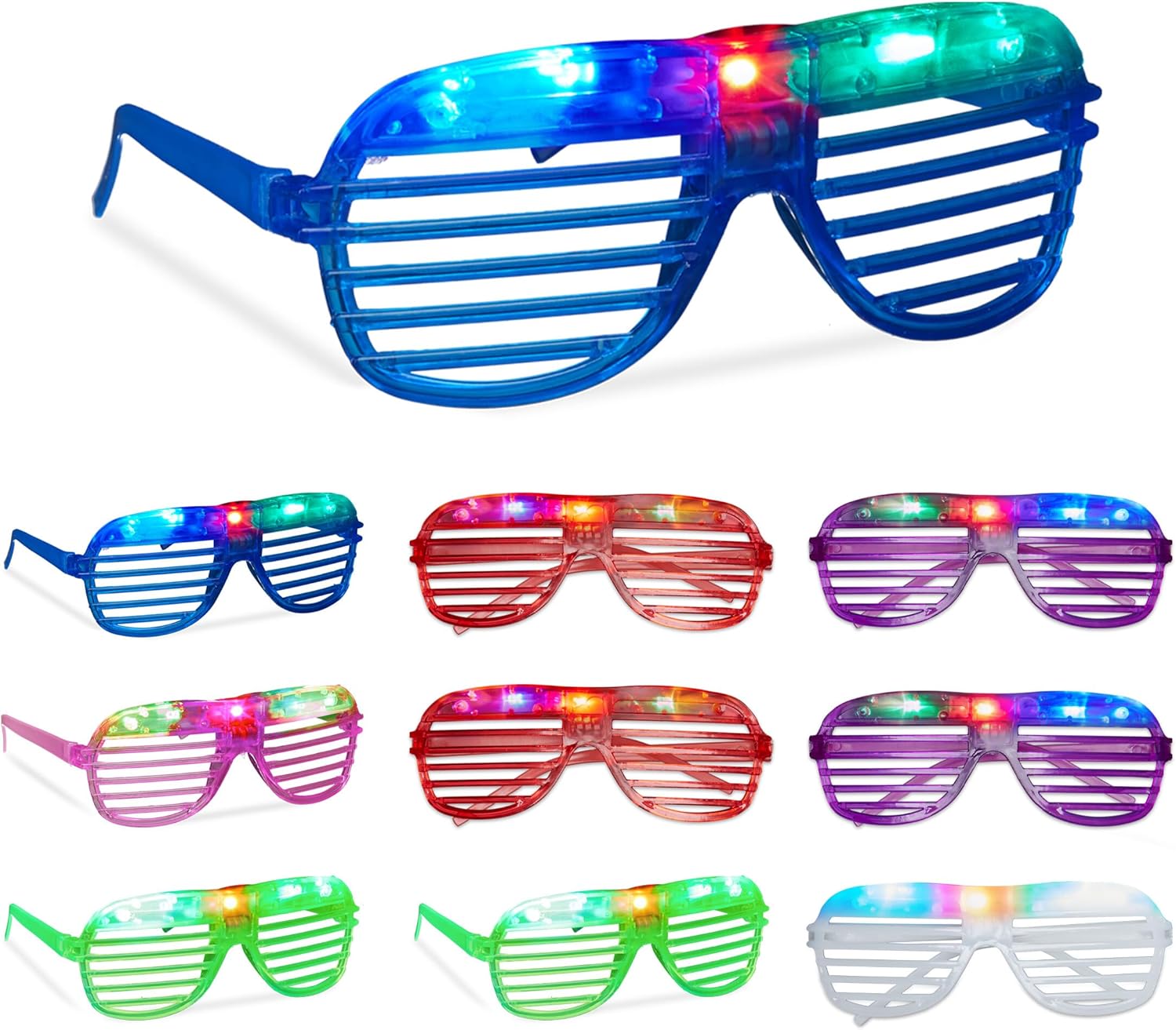 Relaxdays LED Brille, 10er Set, Partybrille Leuchtend, 3 Leuchtmodi ...