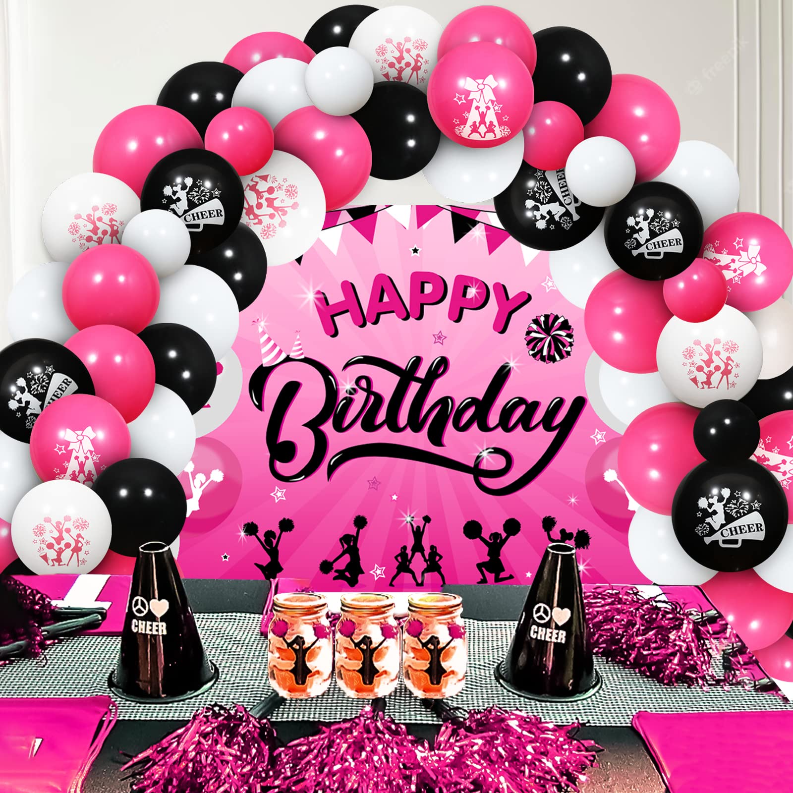 Cheerleading Cheers Happy Birthday HBD Pink Champagne Cheers Party