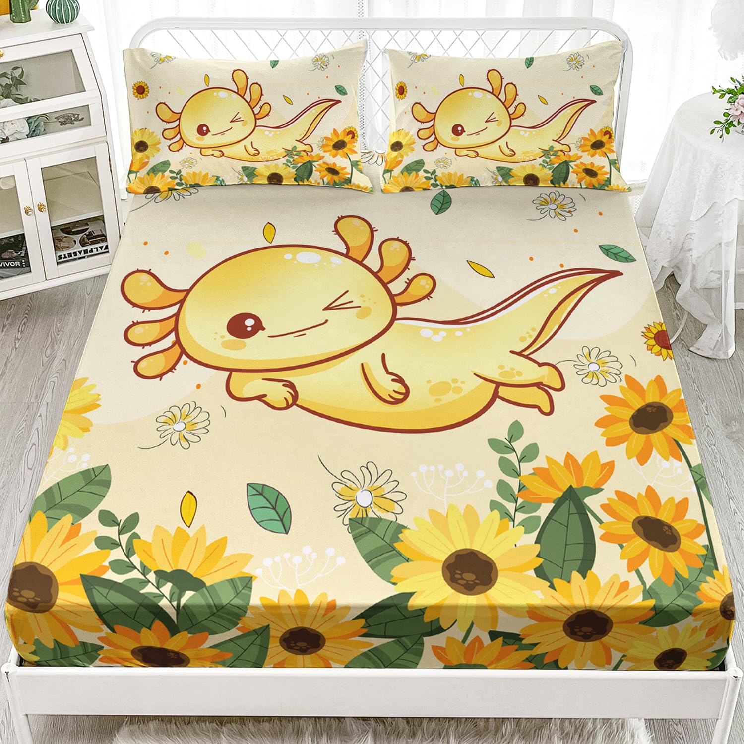 Amazon.com: AILONEN Axolotl Fitted Sheet Twin Size, Cute Cartoon ...